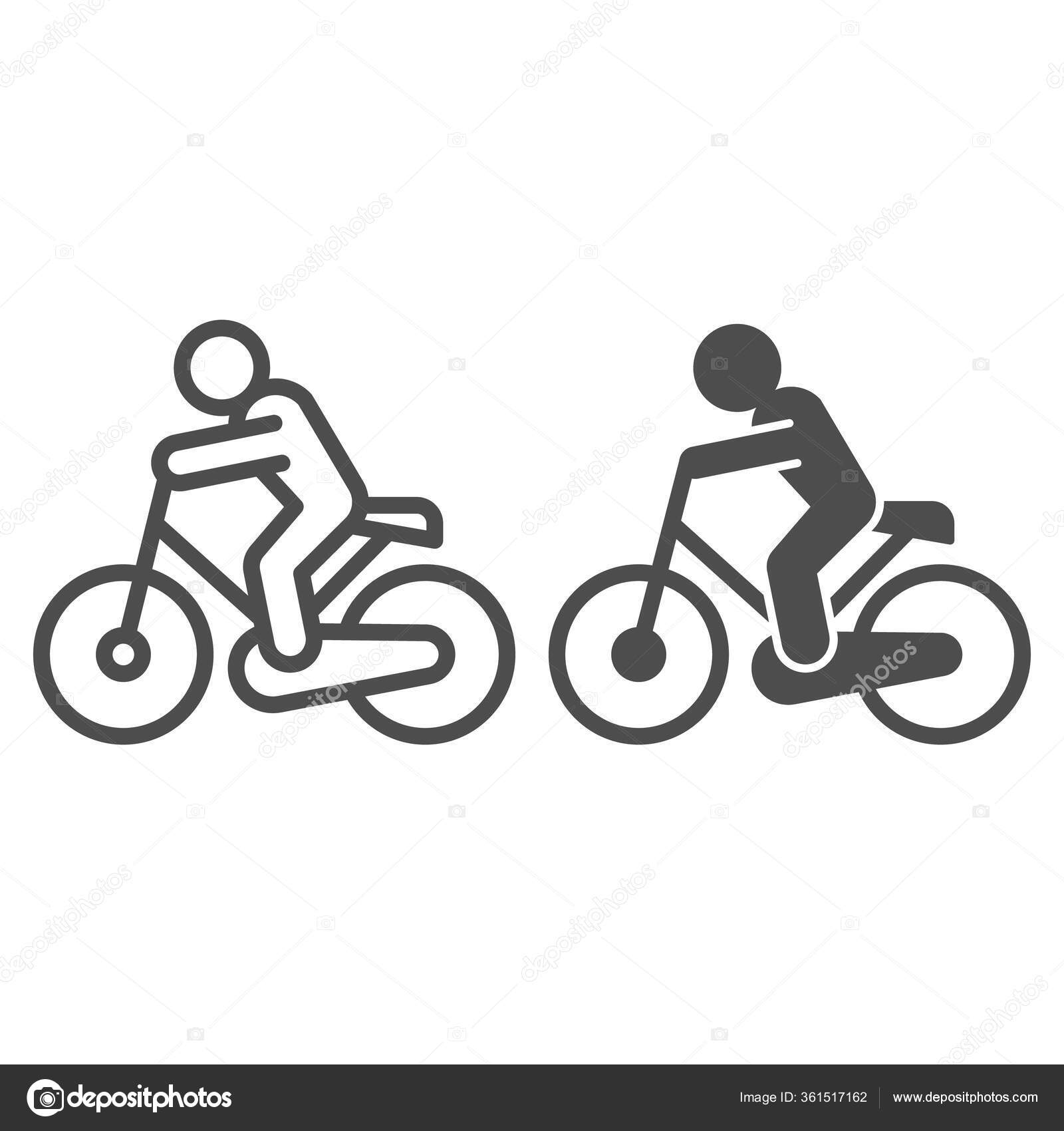 Cyclist line and solid icon. Cycle exercise, sportsman and bike symbol ...