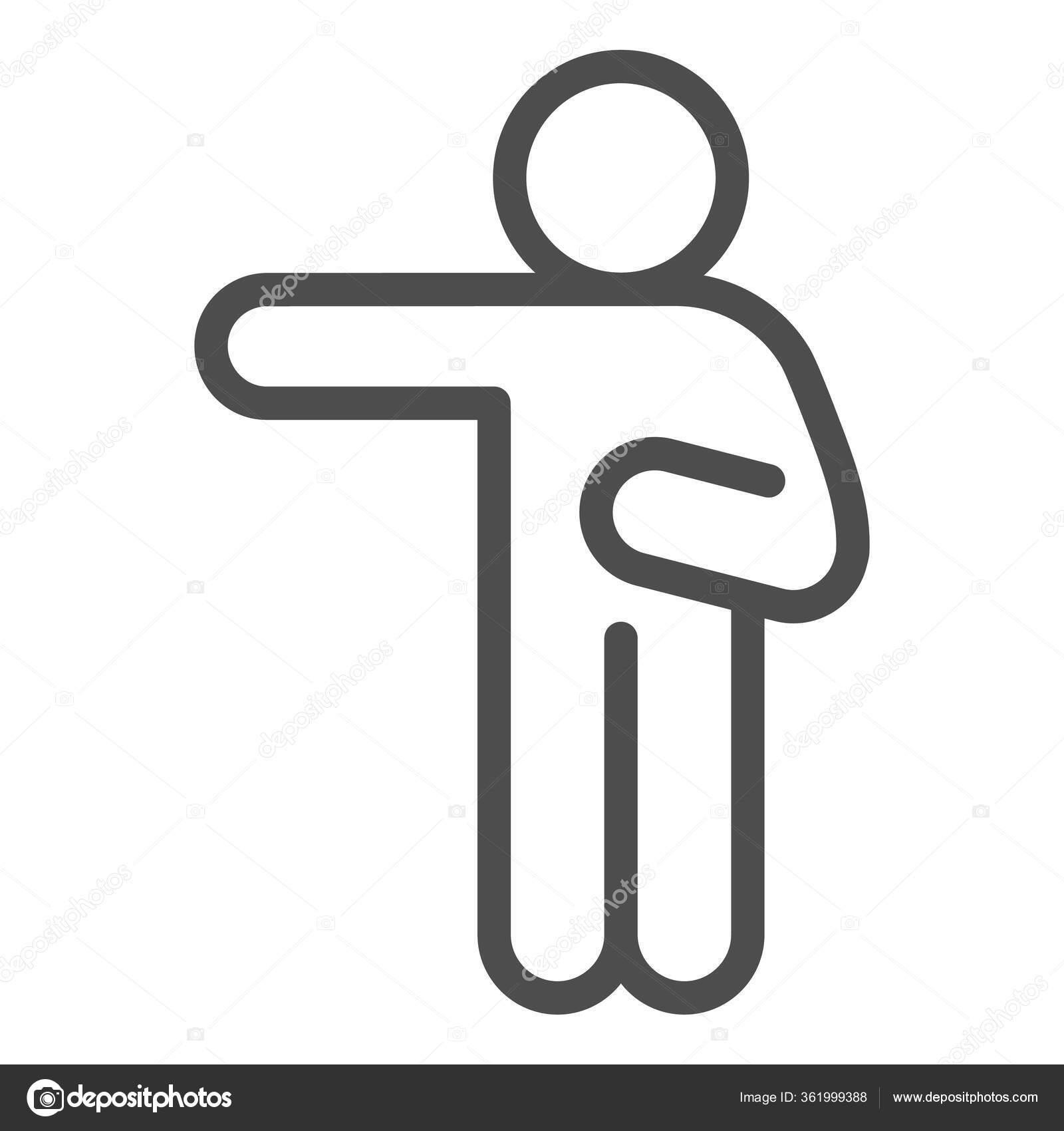 Man pointing with left arm line icon. Man raise a hand pointing to the ...