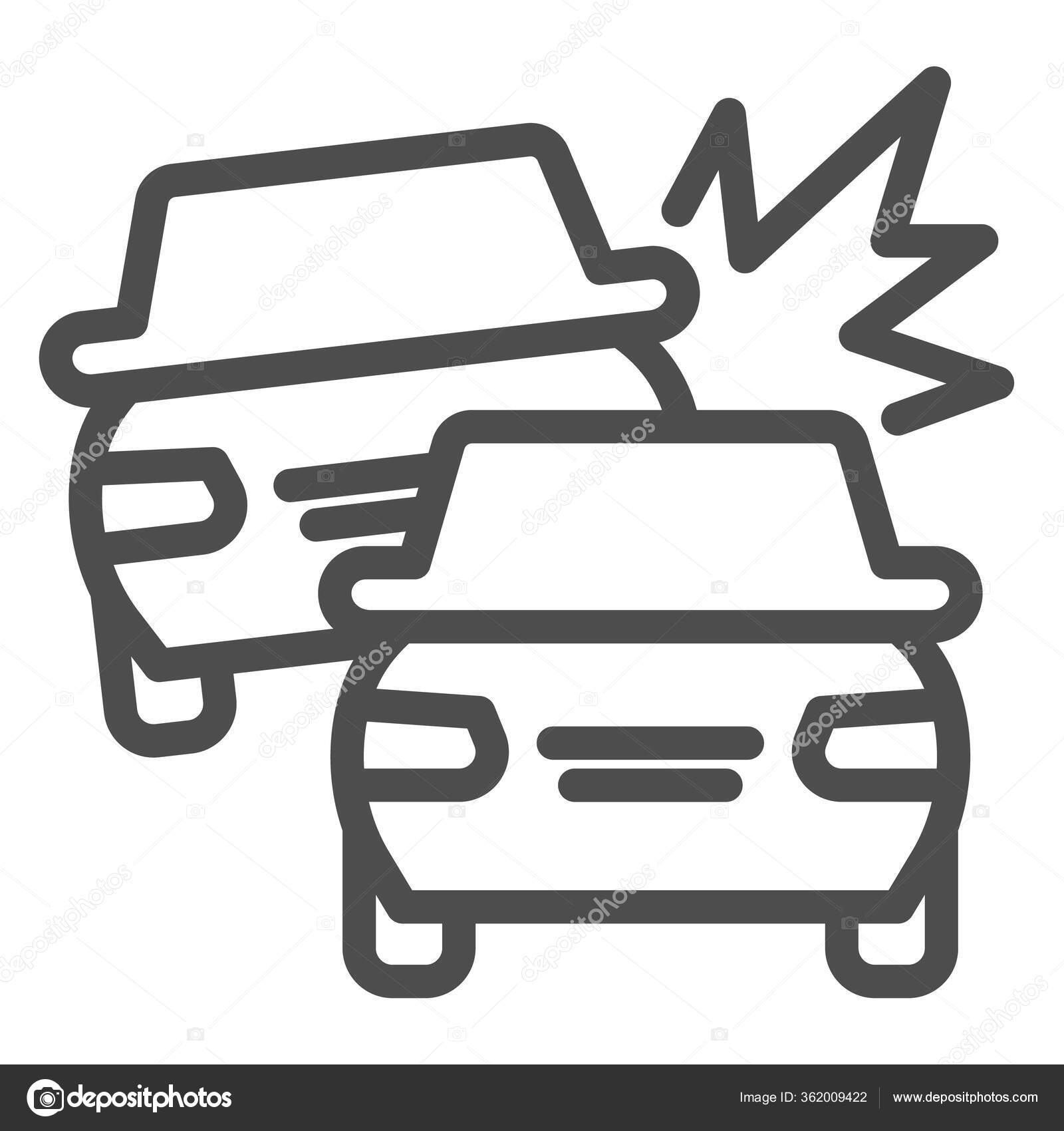 Traffic accident line icon. One car bump another with crash, safe ...