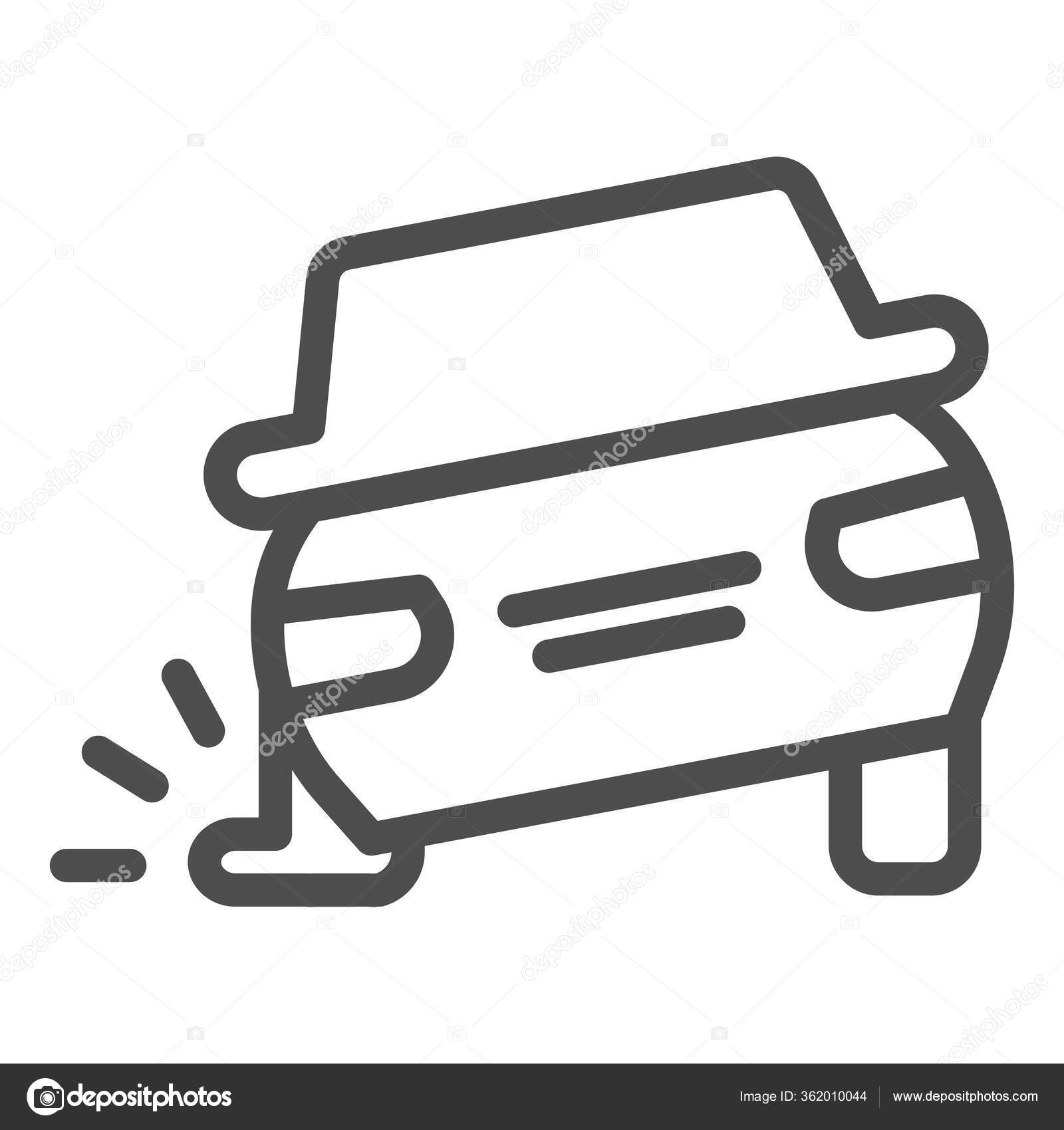 Punctured tire line icon. Vehicle crash with puncture in wheel symbol ...