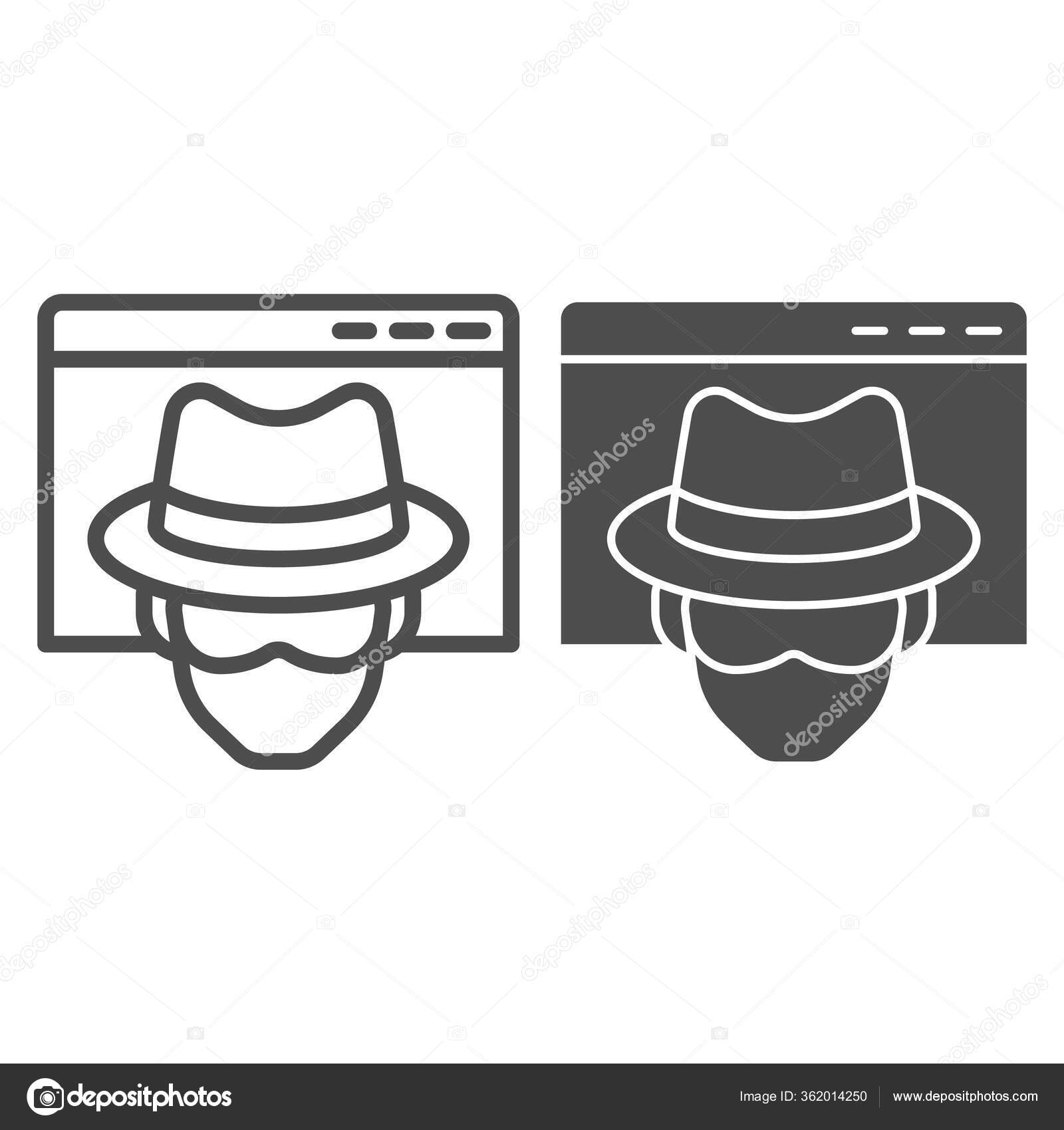 Anonymous browser line and solid icon. Window with malefactor incognito ...