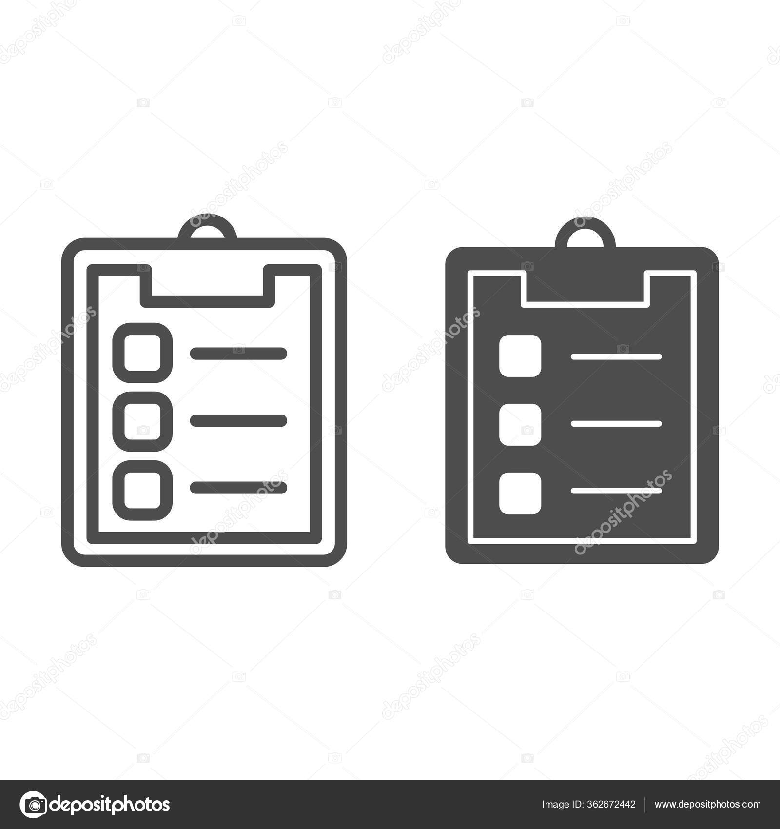 Questionnaire form board line and solid icon. Checklist with unmarked ...