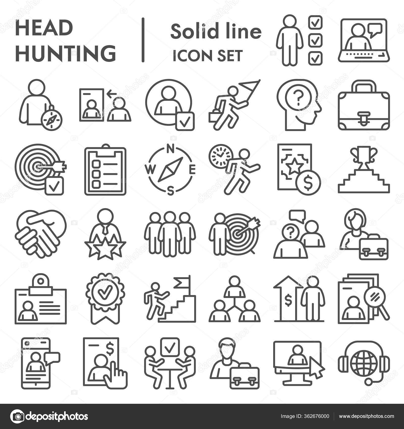 Head hunting line icon set. Job and office collection or sketches ...