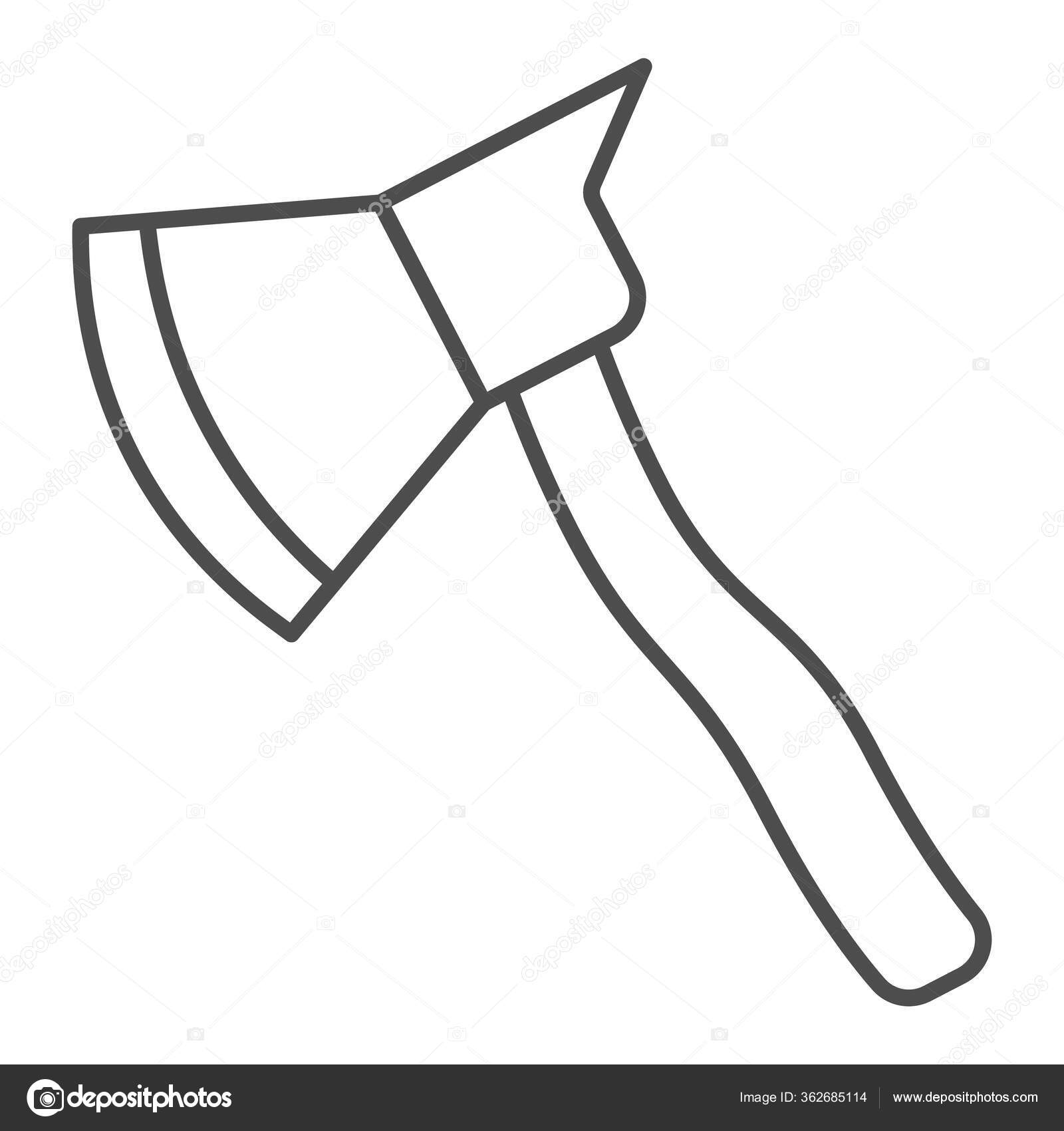 Firefighter axe thin line icon. Axe symbol outline style pictogram on white background. Fire ...