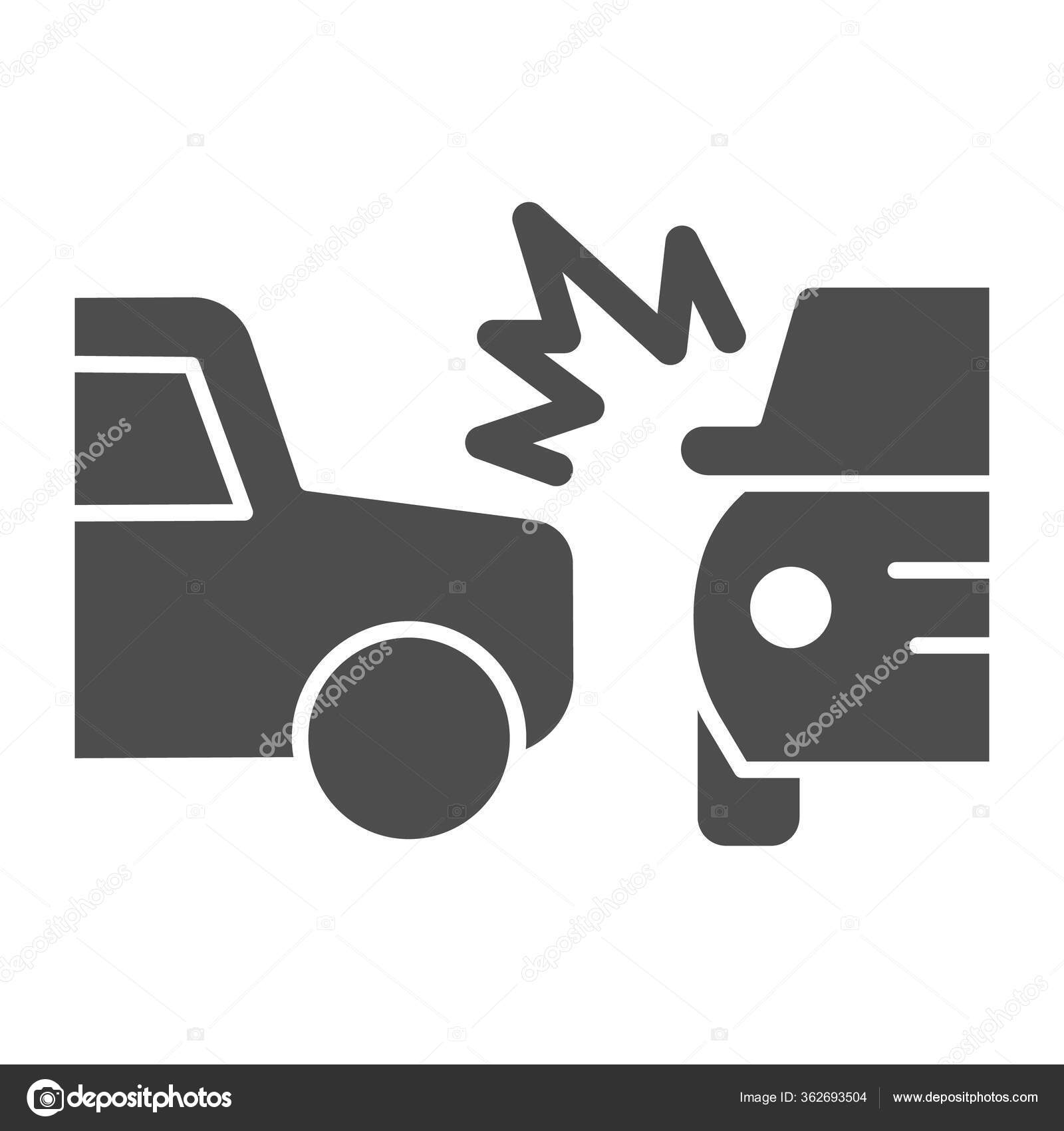Two automobile road crash solid icon. Frontal or side driving collision ...
