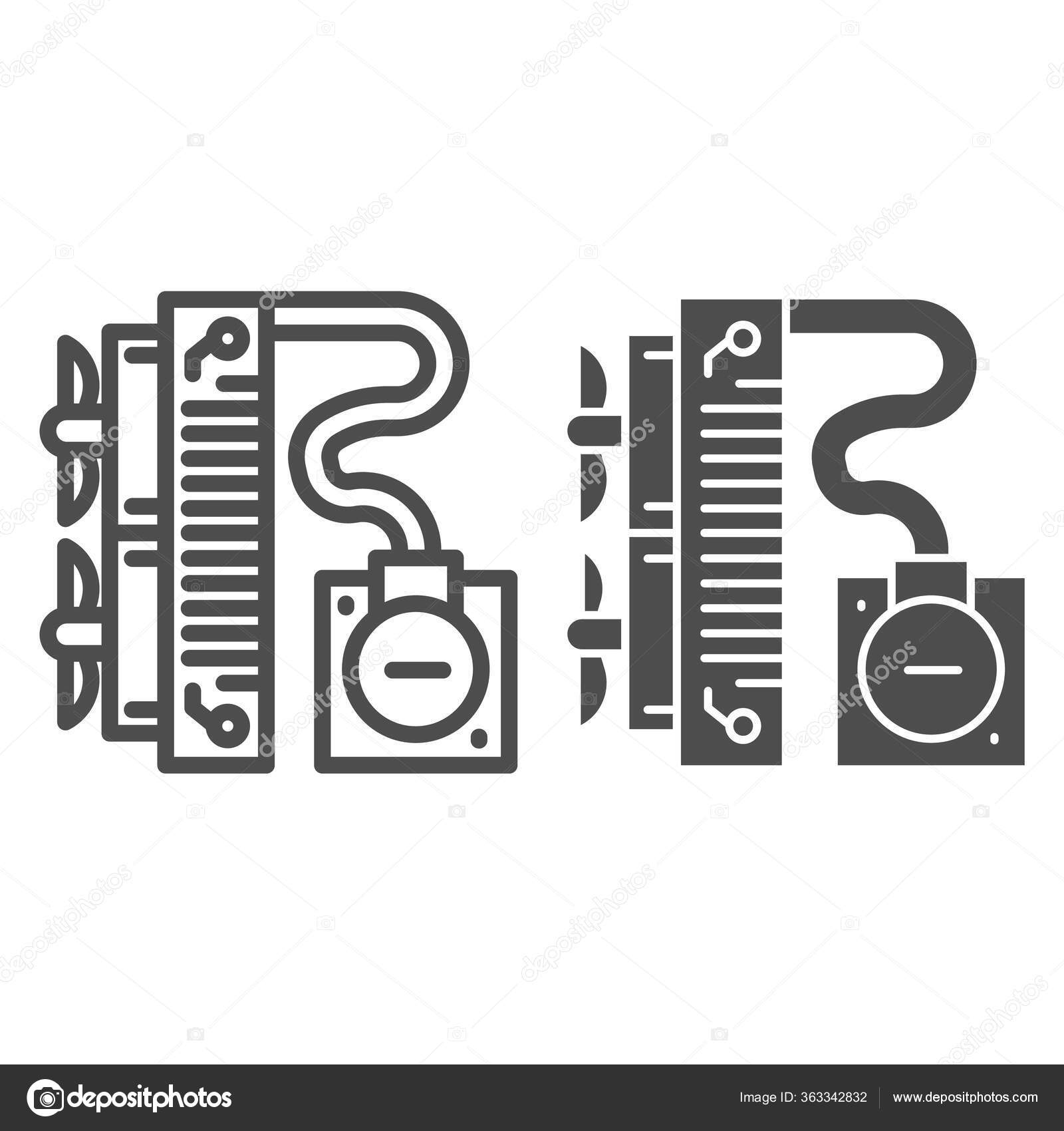 Water cooling system line and solid icon. Cooler fans with liquid in ...