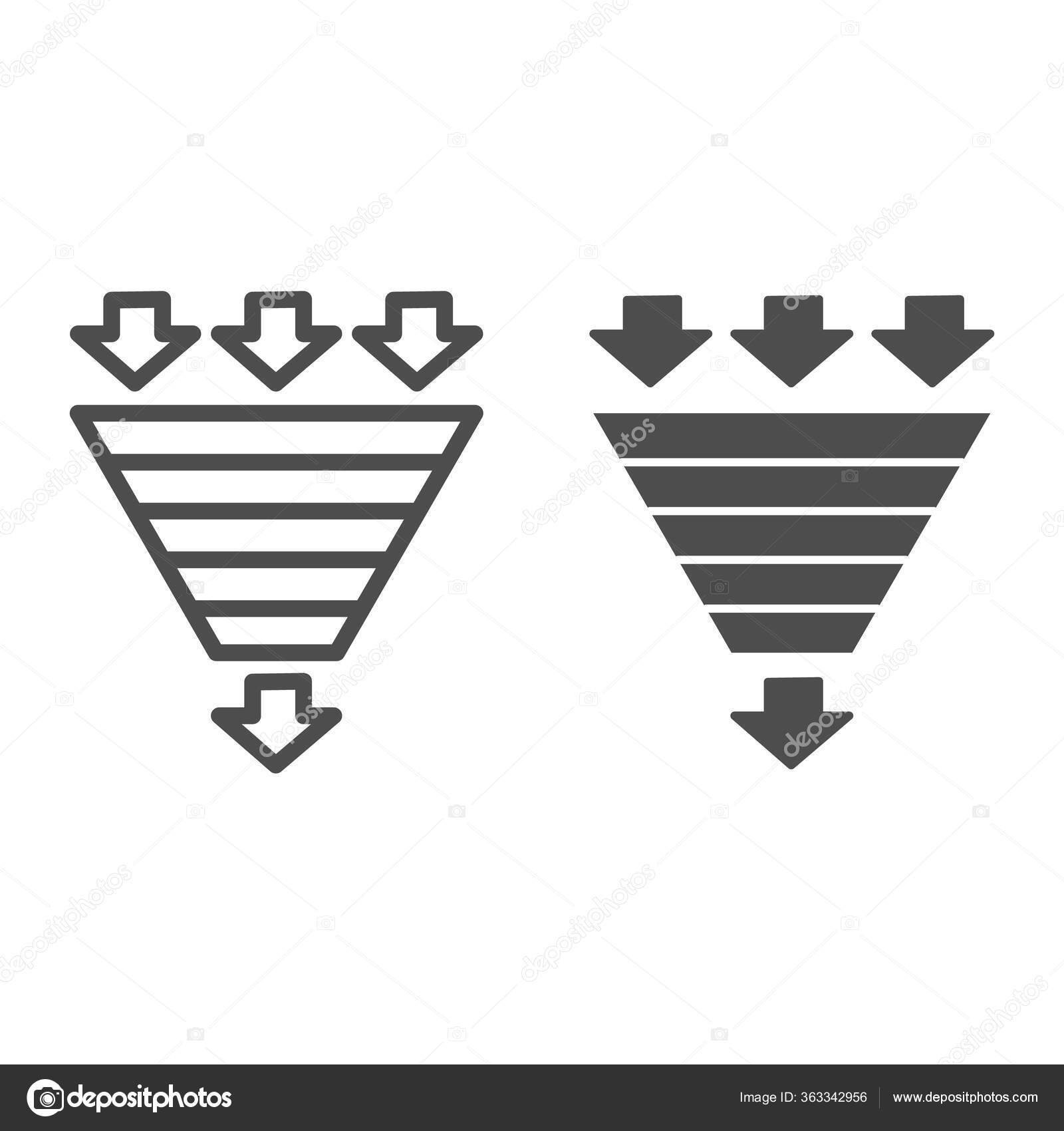 Bottleneck chart line and solid icon. Consumption pyramid, funnel ...
