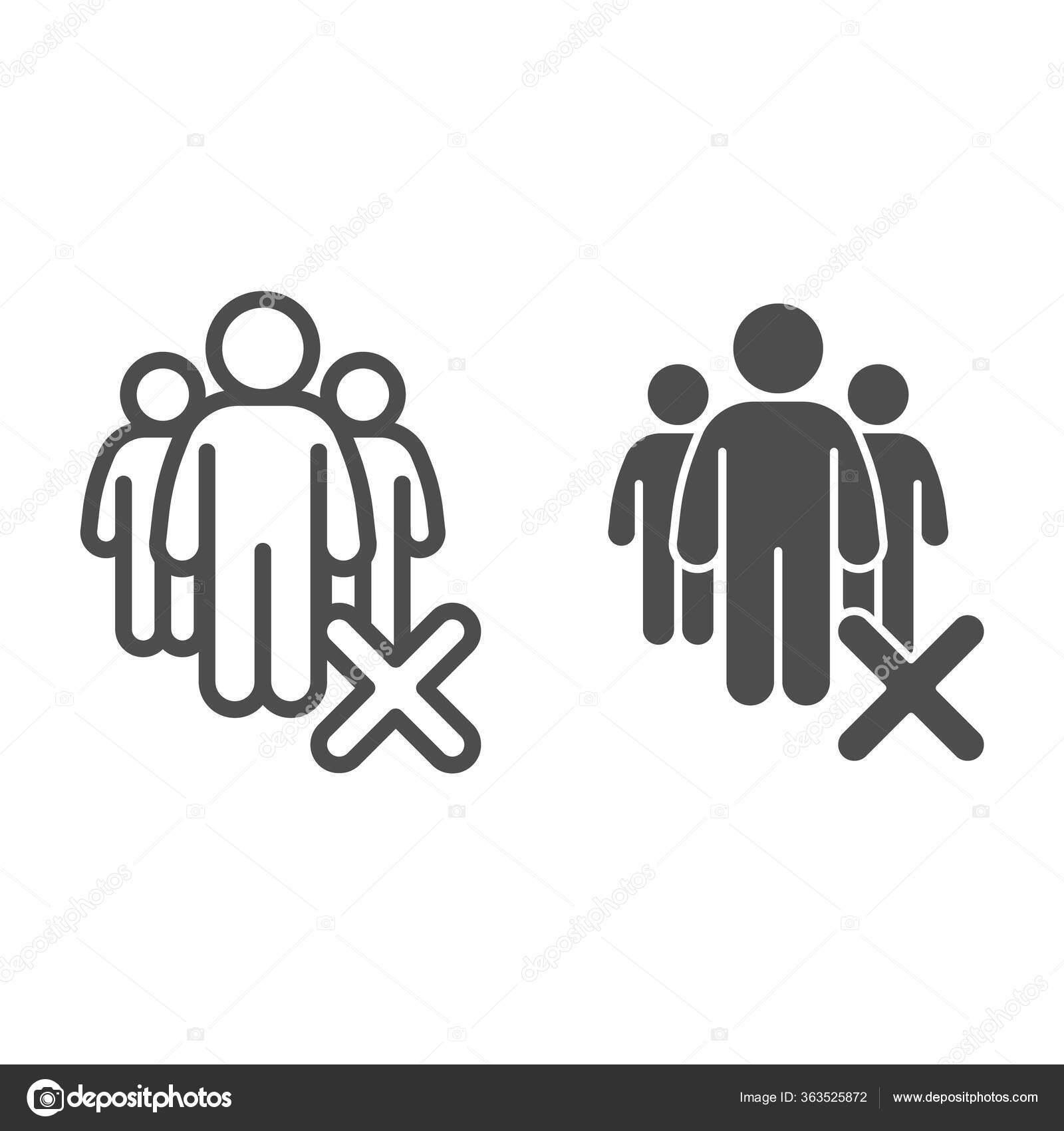 Gatherings ban line and solid icon. Avoid Crowds outline style ...