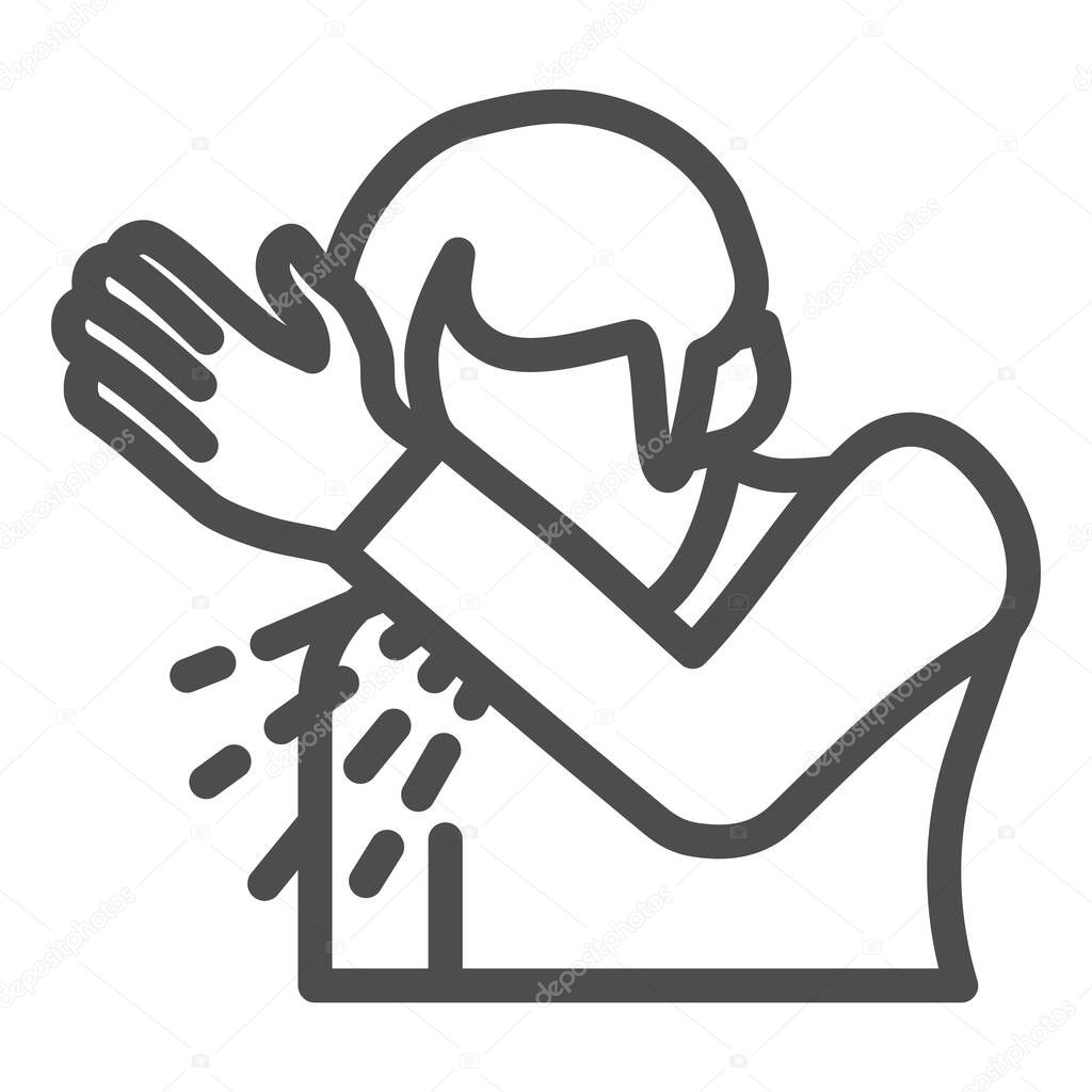 Tos es el icono de la línea de reglas. El hombre estornuda o tose con ...