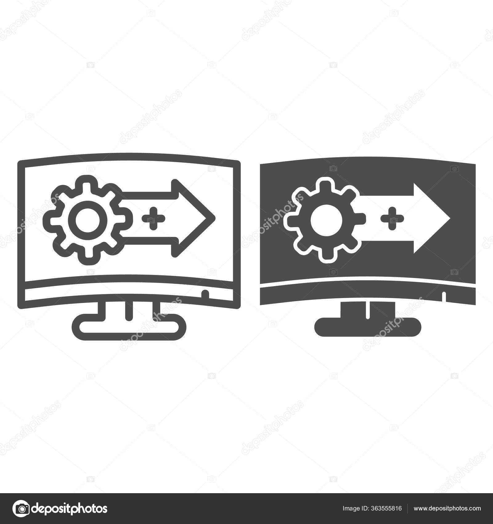 System upgrade line and solid icon. Software update, gear with arrow on ...