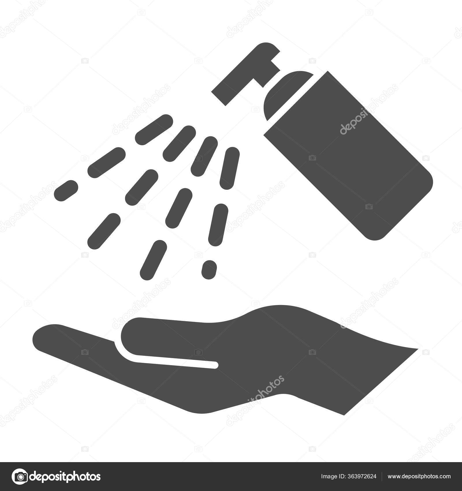 Antiseptic alcohol spray solid icon. Clean hand with hygienic gel glyph ...