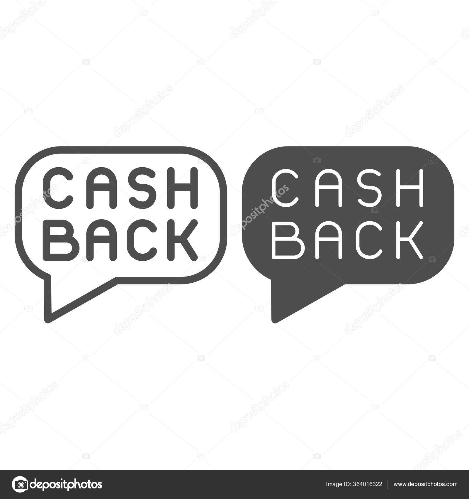 Cash back message line and solid icon. Cashback badge, savings popup ...