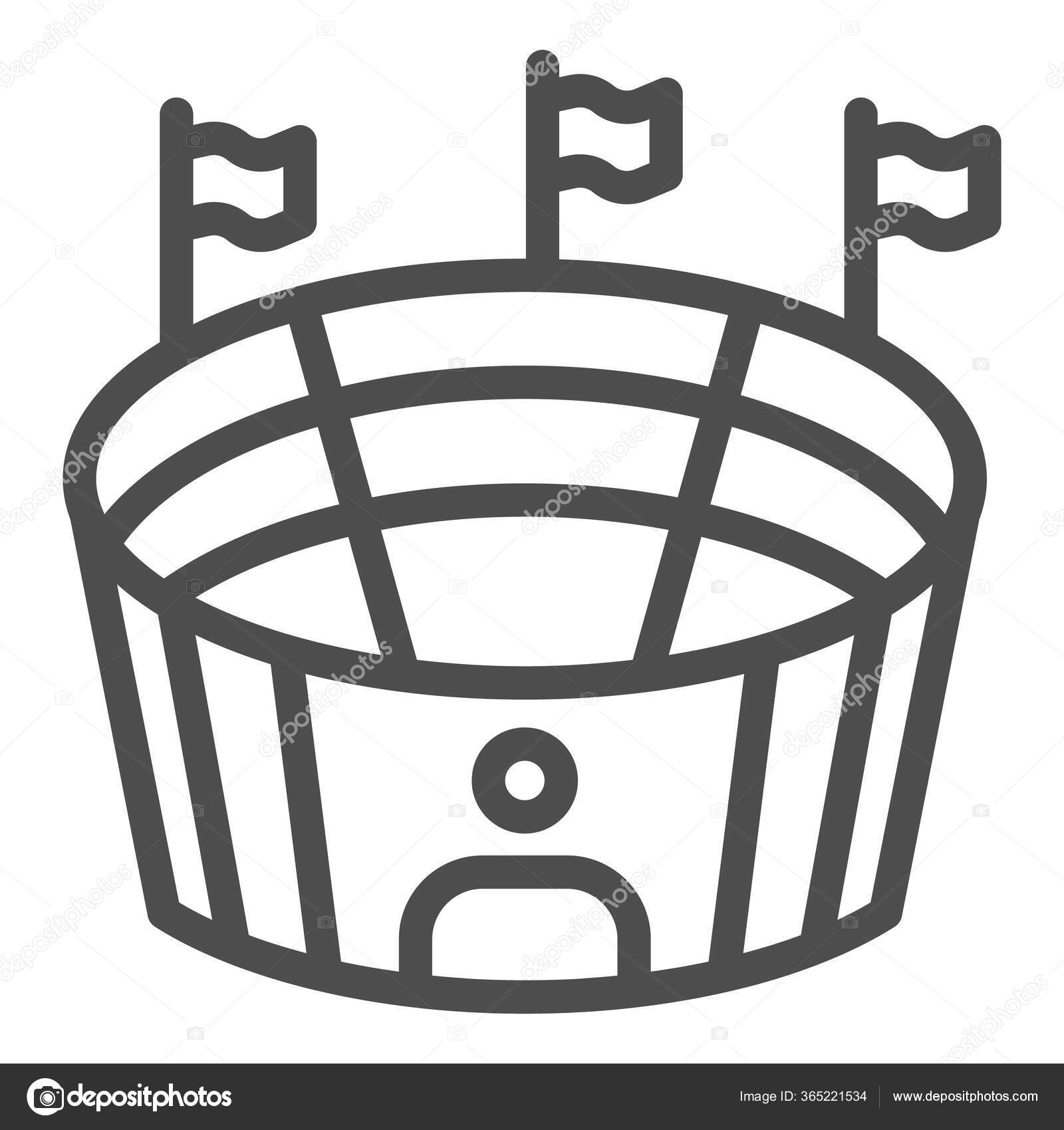 Stadium Line Icon Building Fans Flags Football Soccer Arena Symbol ...