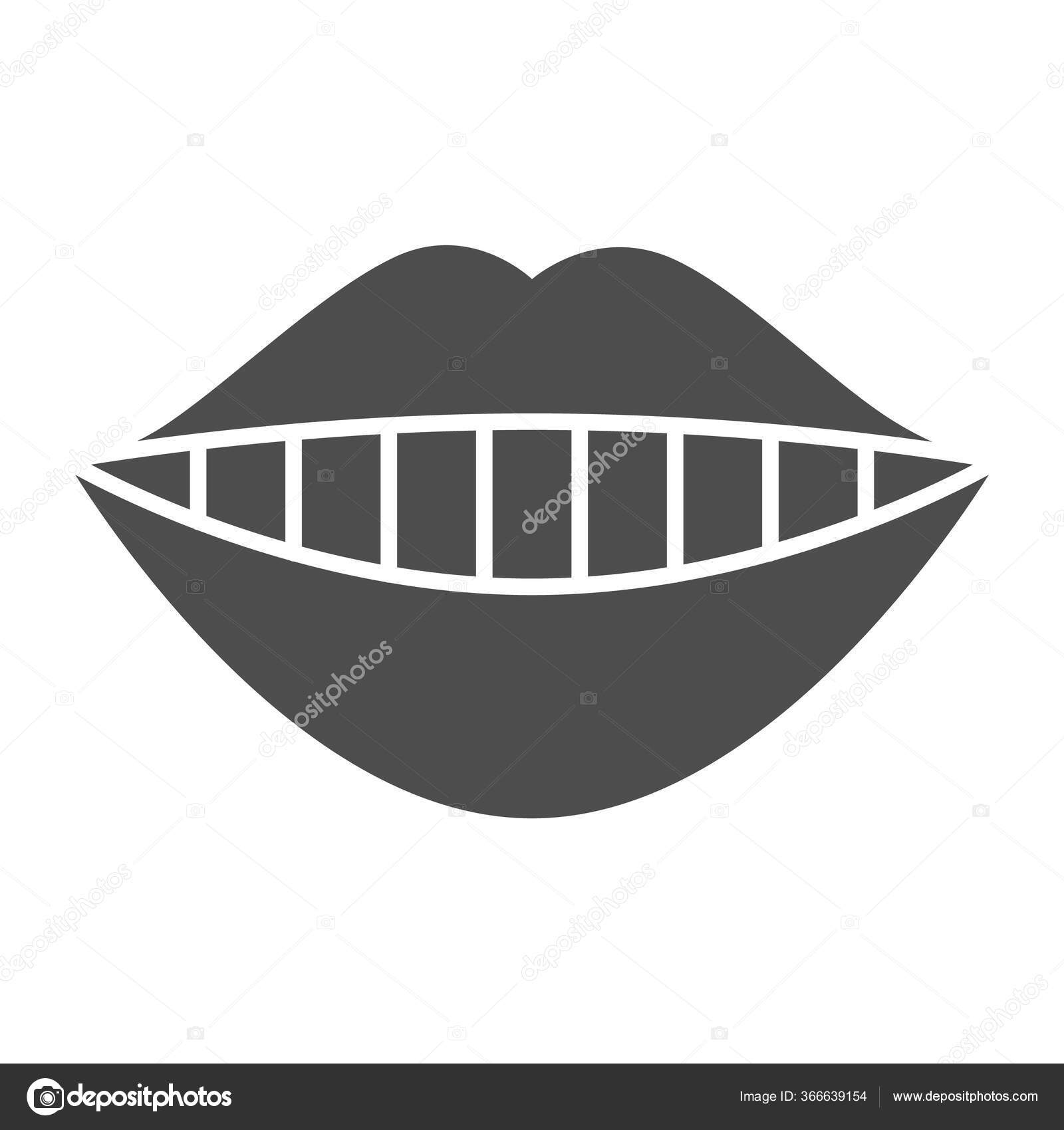 Smiling mouth solid icon. Lips and teeth, dental smile with white tooth ...