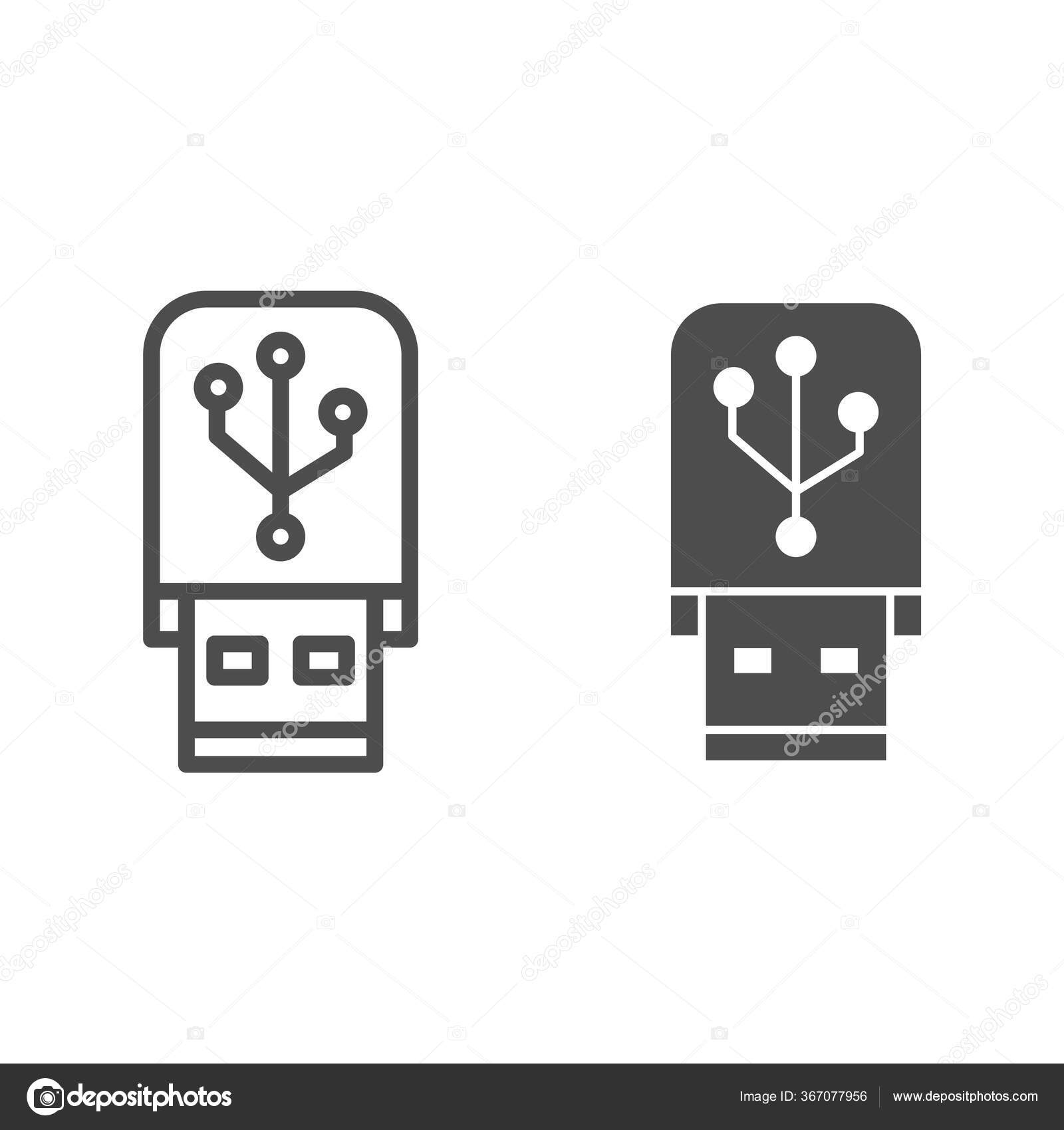 Flash drive line and solid icon. Portable data memory storage device ...