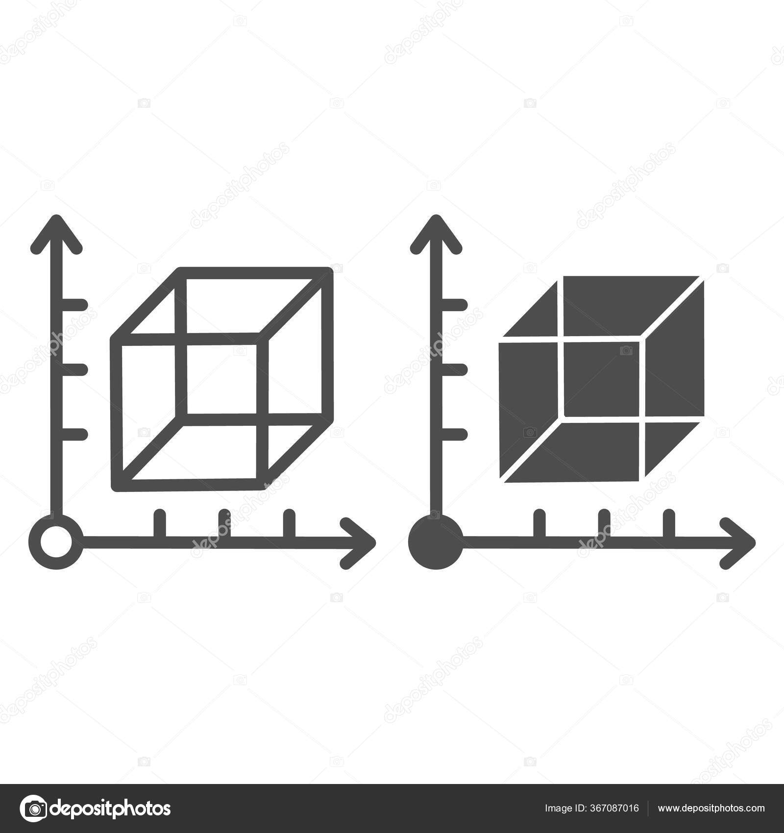 Cube and coordinates system line and solid icon. Isometric drawing ...