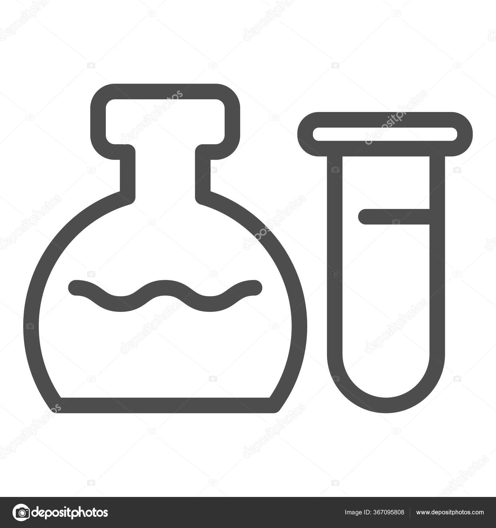 Chemical flask and measure can line icon. test tubes, laboratory ...