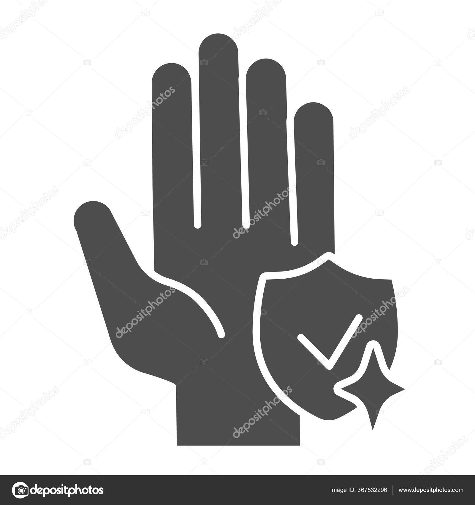 Shield with tidy hand solid icon. Keep hands clean symbol, glyph style pictogram on white ...