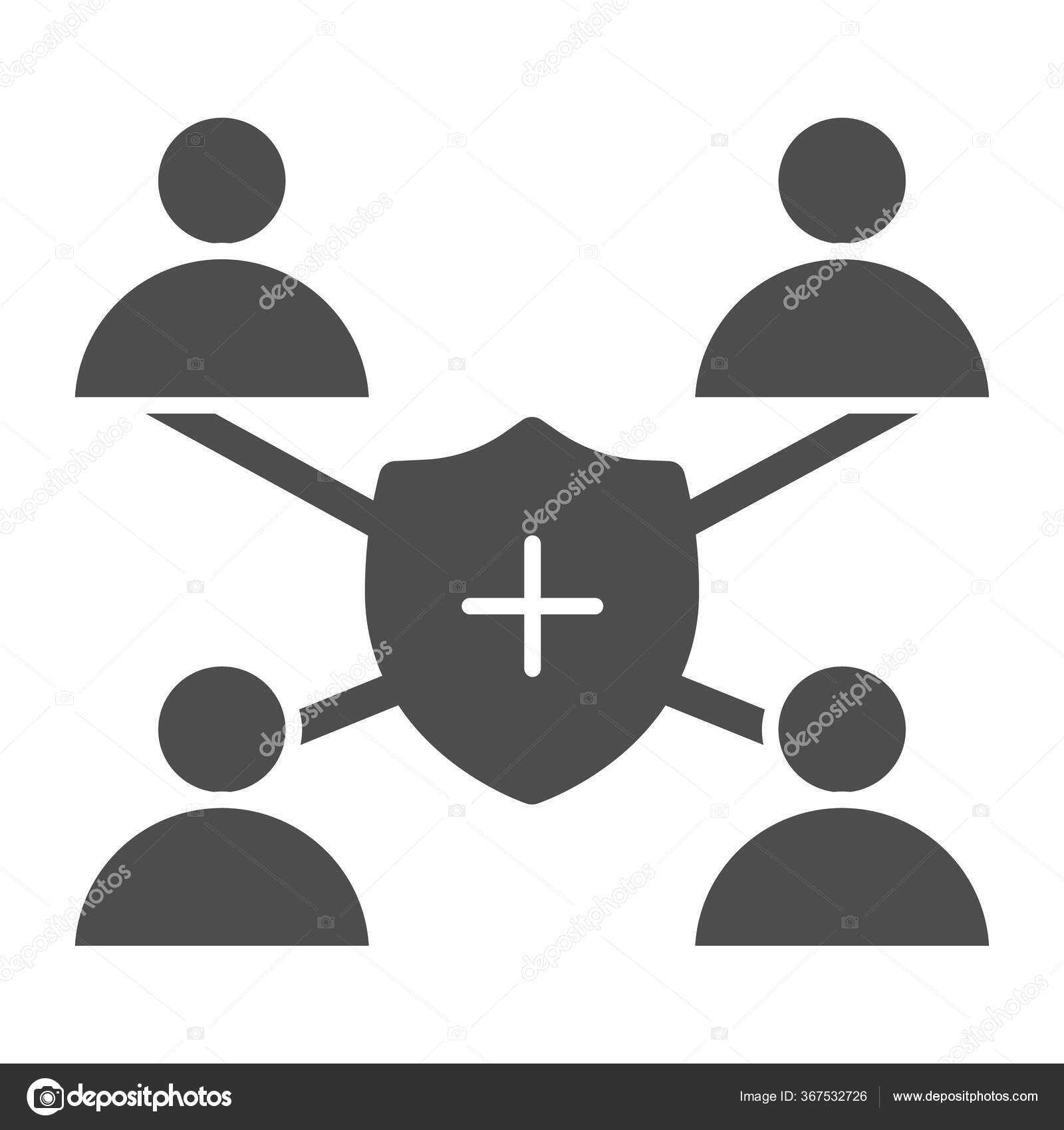 Medical team and shield solid icon. Doctors connection symbol, glyph ...