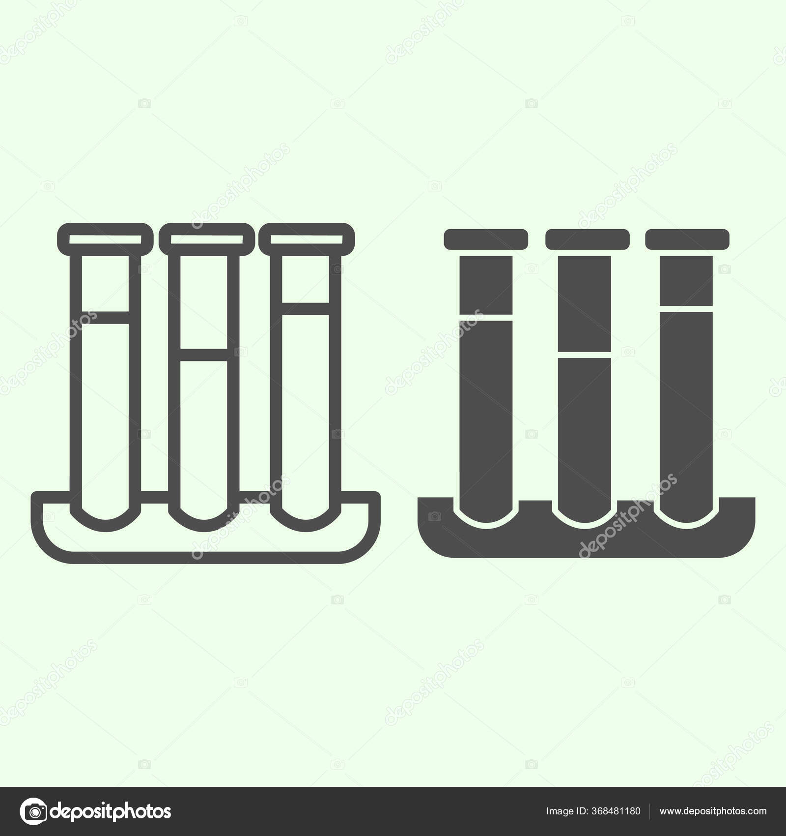 Test tubes line and solid icon. Laboratory equipment flask with fluid ...