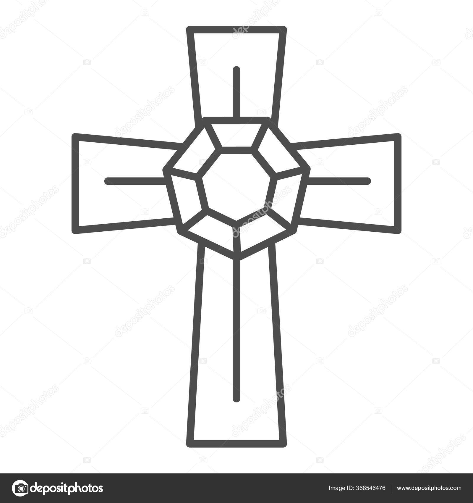Jewel cross thin line icon. Pendant cross with gemstone vector ...