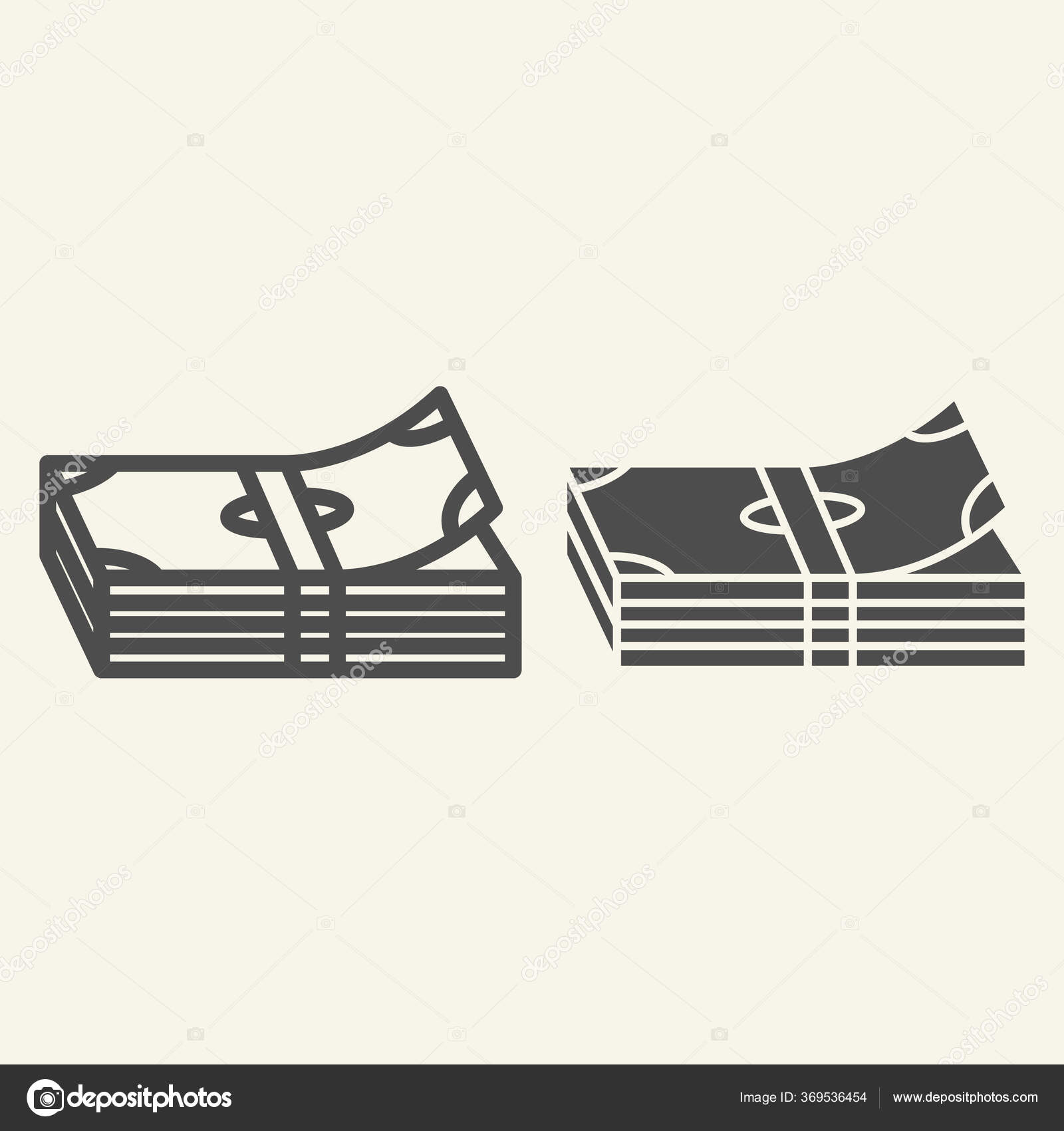 Money stack line and glyph icon. Banknotes vector illustration isolated ...