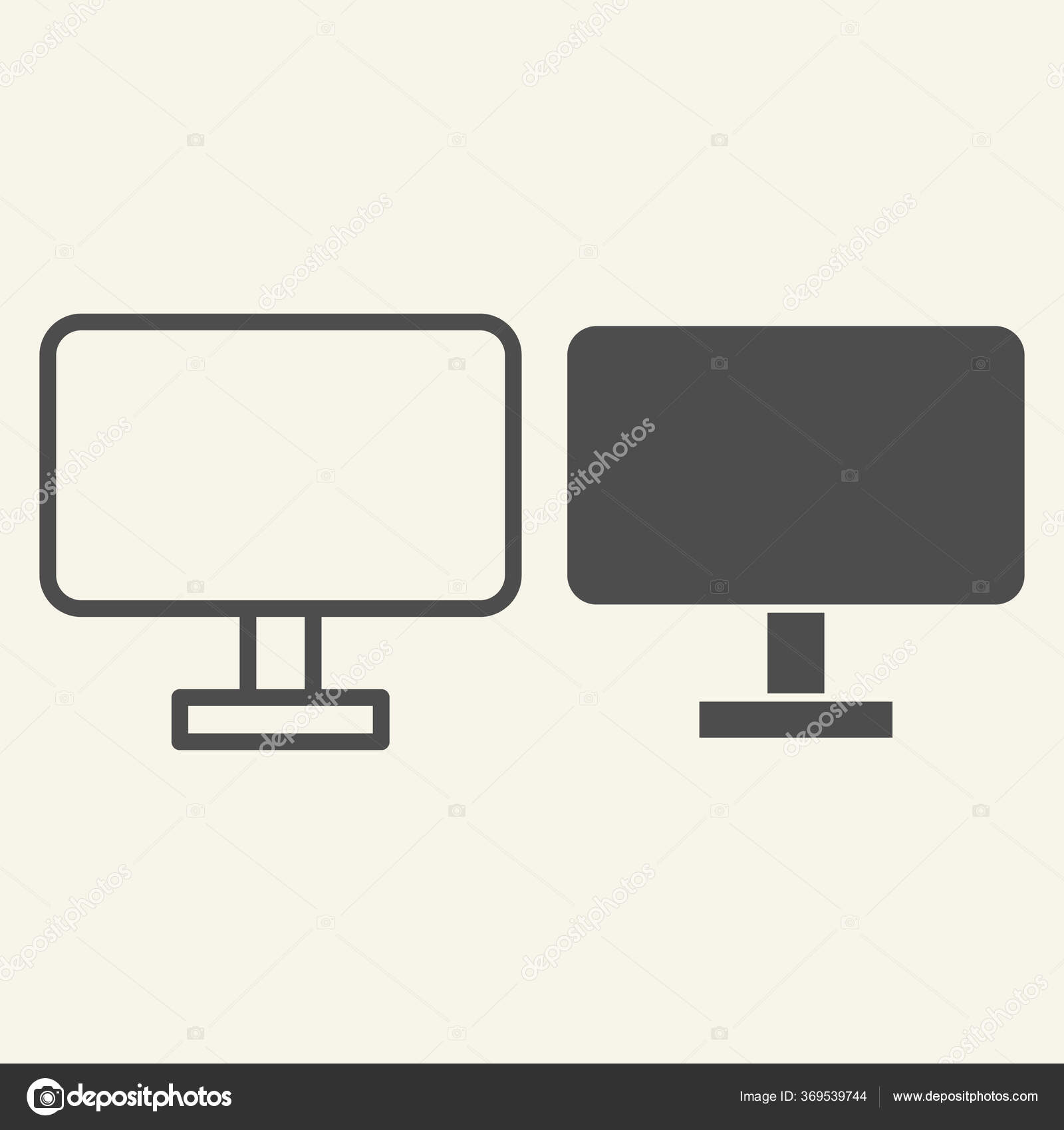 Línea de monitor de computadora e icono de glifo. Pc pantalla vector ...