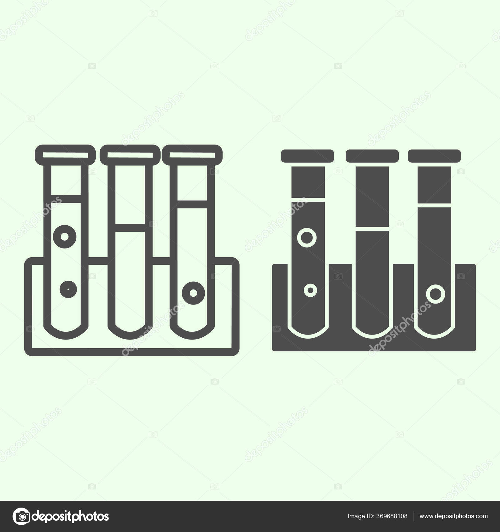 Test tubes line and solid icon. Laboratory equipment flask with fluid ...