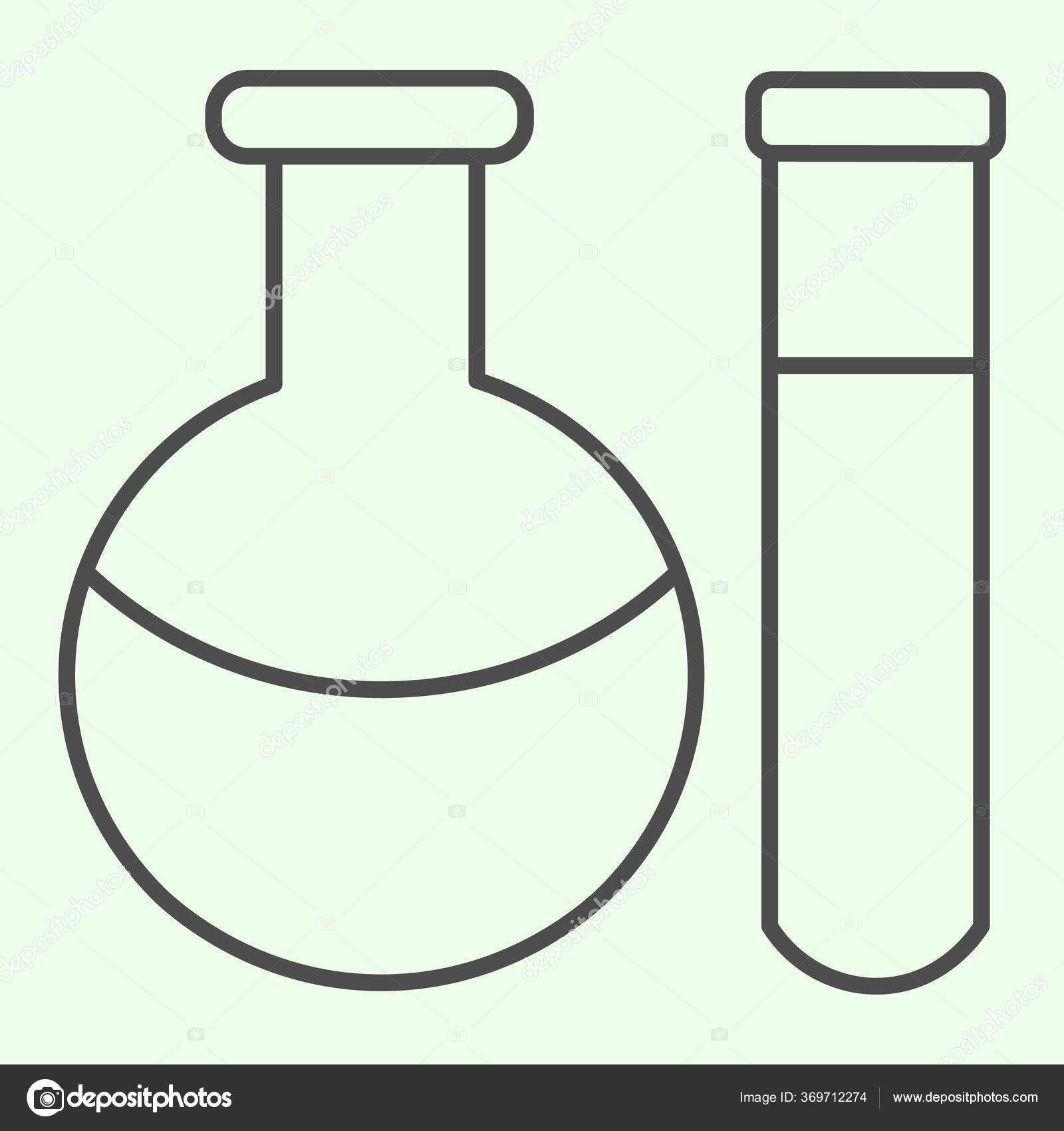 Chemical substance thin line icon. Lab flask and test tube with liquids ...