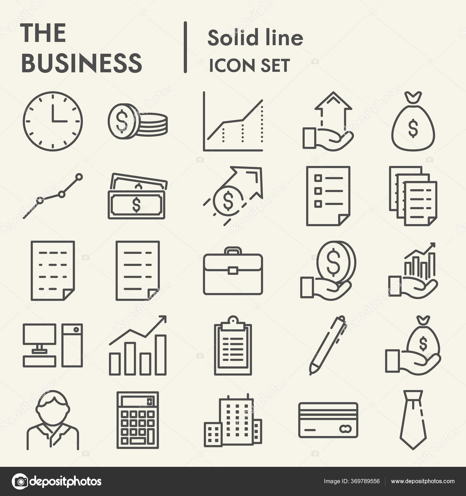 Business line icon set, office symbols collection, vector sketches ...
