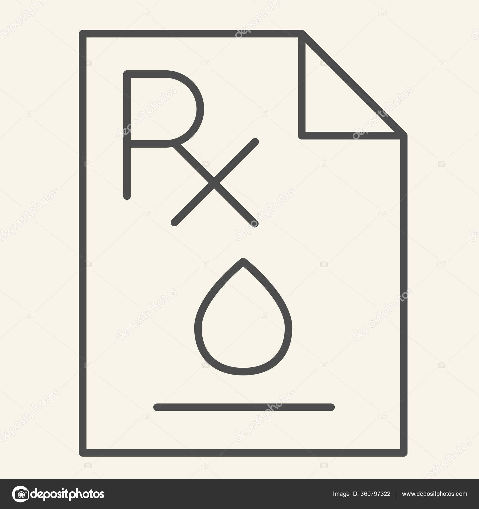 Blood test thin line icon. RX text on paper sheet with blood drop ...
