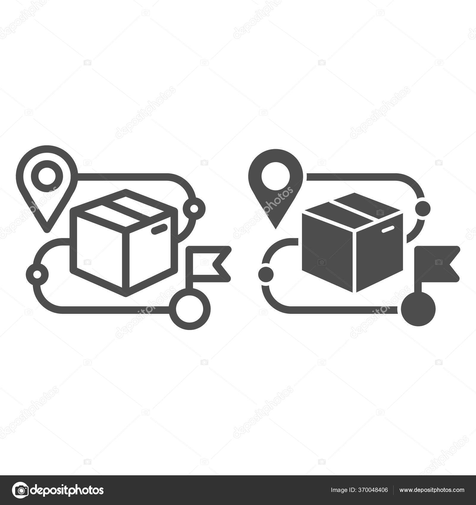 Product box and map pin line and solid icon, Shipping delivery symbol ...