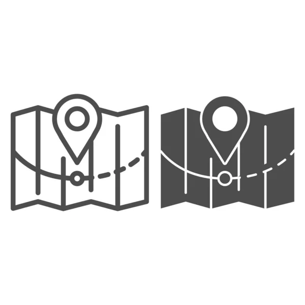 Map and location marker line and solid icon, cartography concept, Geolocation sign on map sign ...