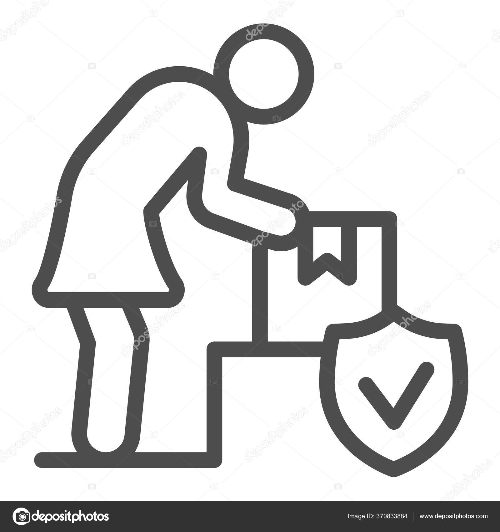 Woman receive cardboard package parcel line icon, logistic and delivery ...