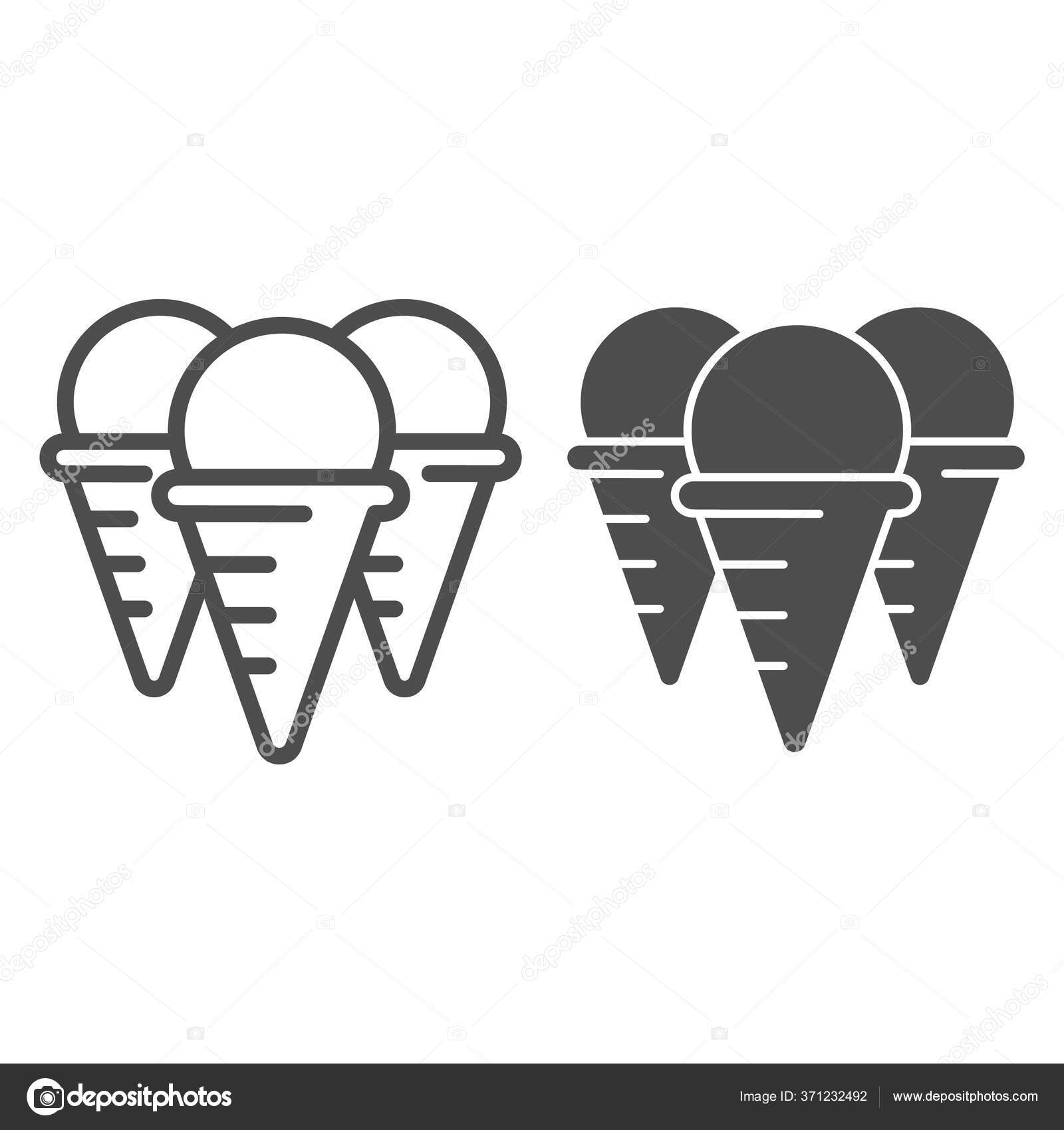 Three ice cream cones line and glyph icon. Sweets vector illustration ...