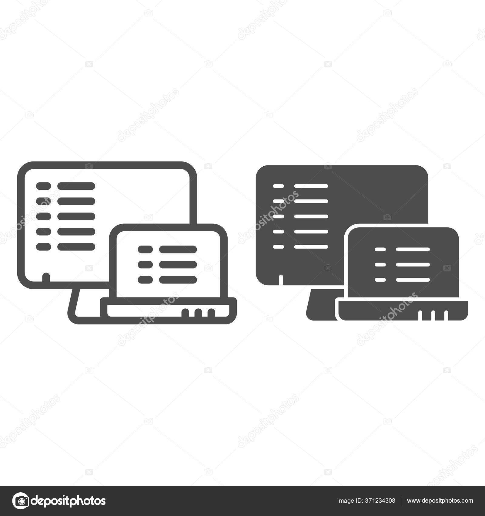 Monitors with list line and glyph icon. Lists on devices vector ...