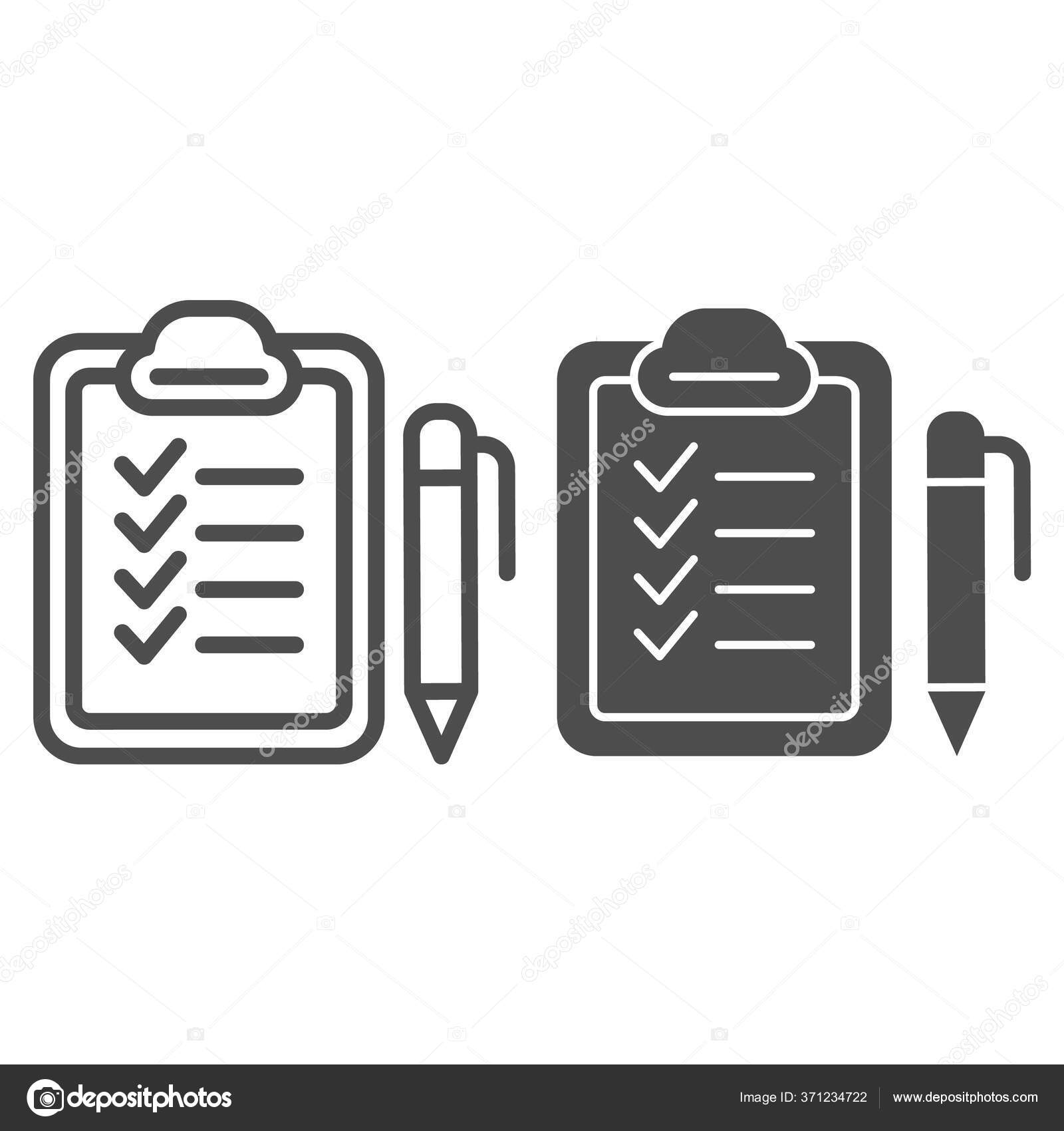 Checkboard and pen line and glyph icon. Checklist with pen vector ...
