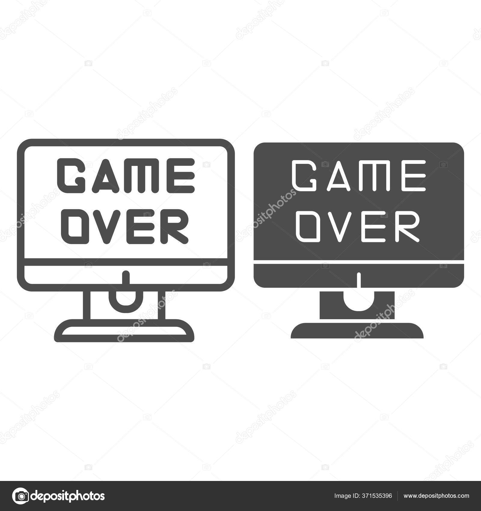 Game over text on screen line and glyph icon. End of a game vector ...