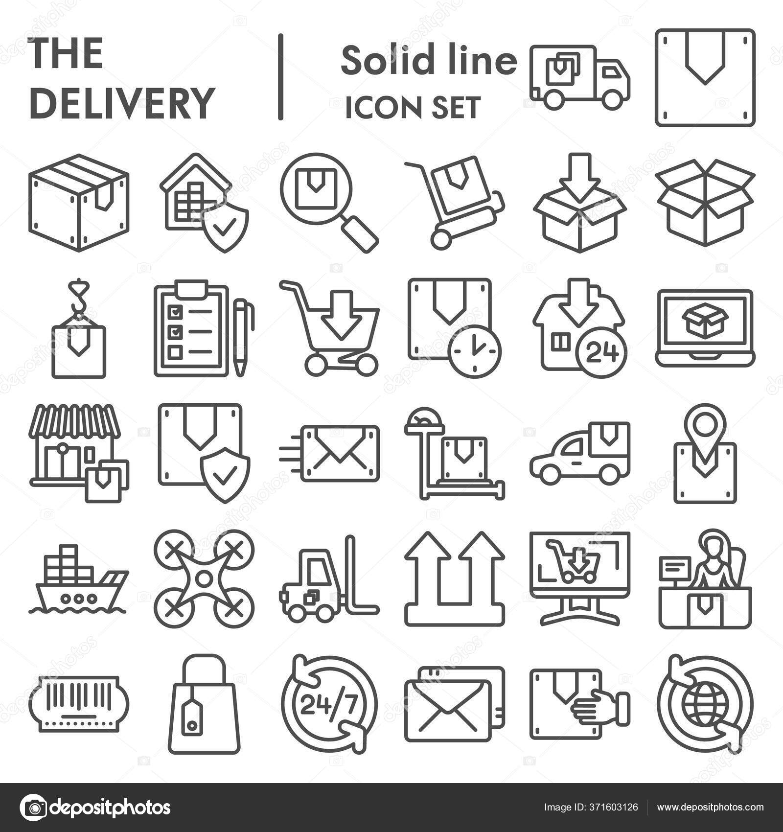Delivery line icon set, shipping symbols collection, vector sketches, logo illustrations ...