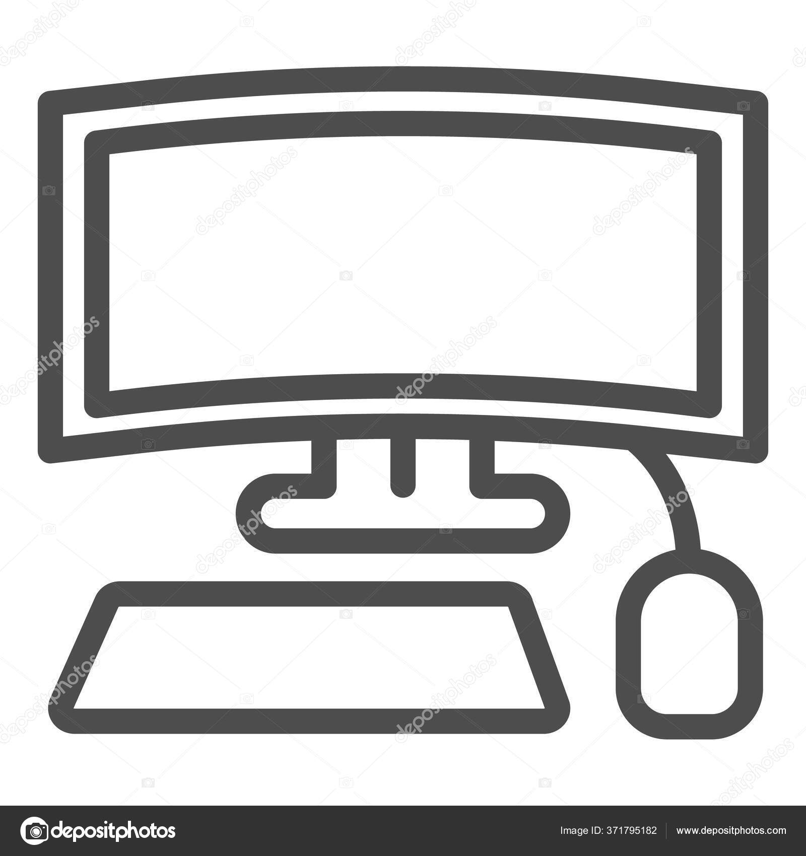 Gaming curved display line icon. Computer curved monitor vector illustration isolated on white ...