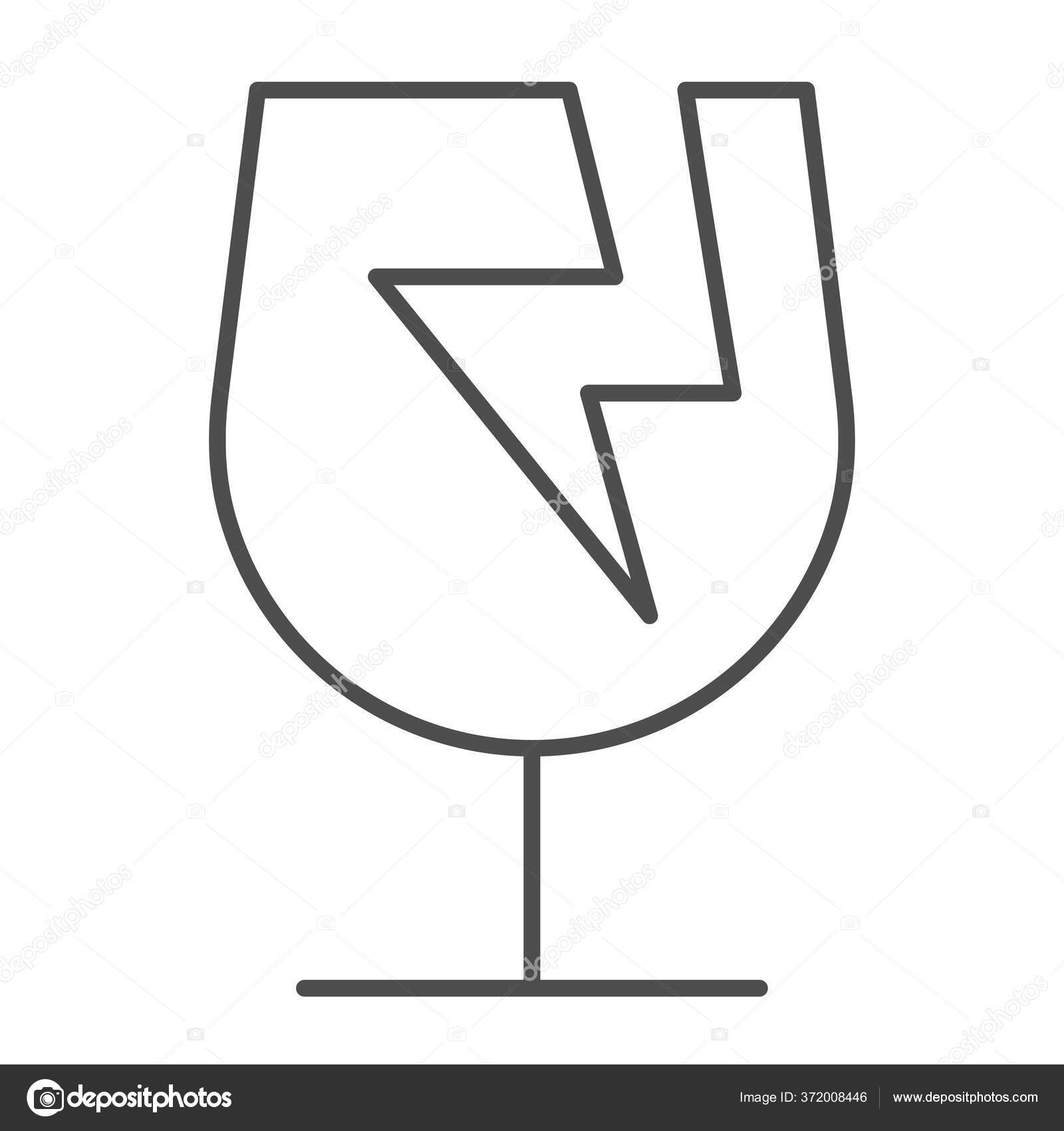 Broken glass symbol of fragile cargo thin line icon, logistic and delivery symbol, Fragile or ...