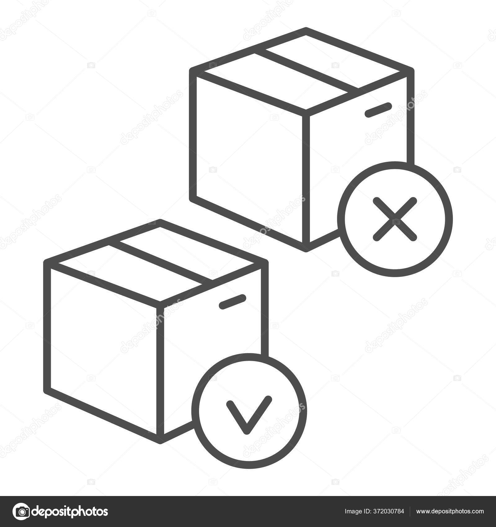Cardboard boxes approved and rejected thin line icon, logistic and ...