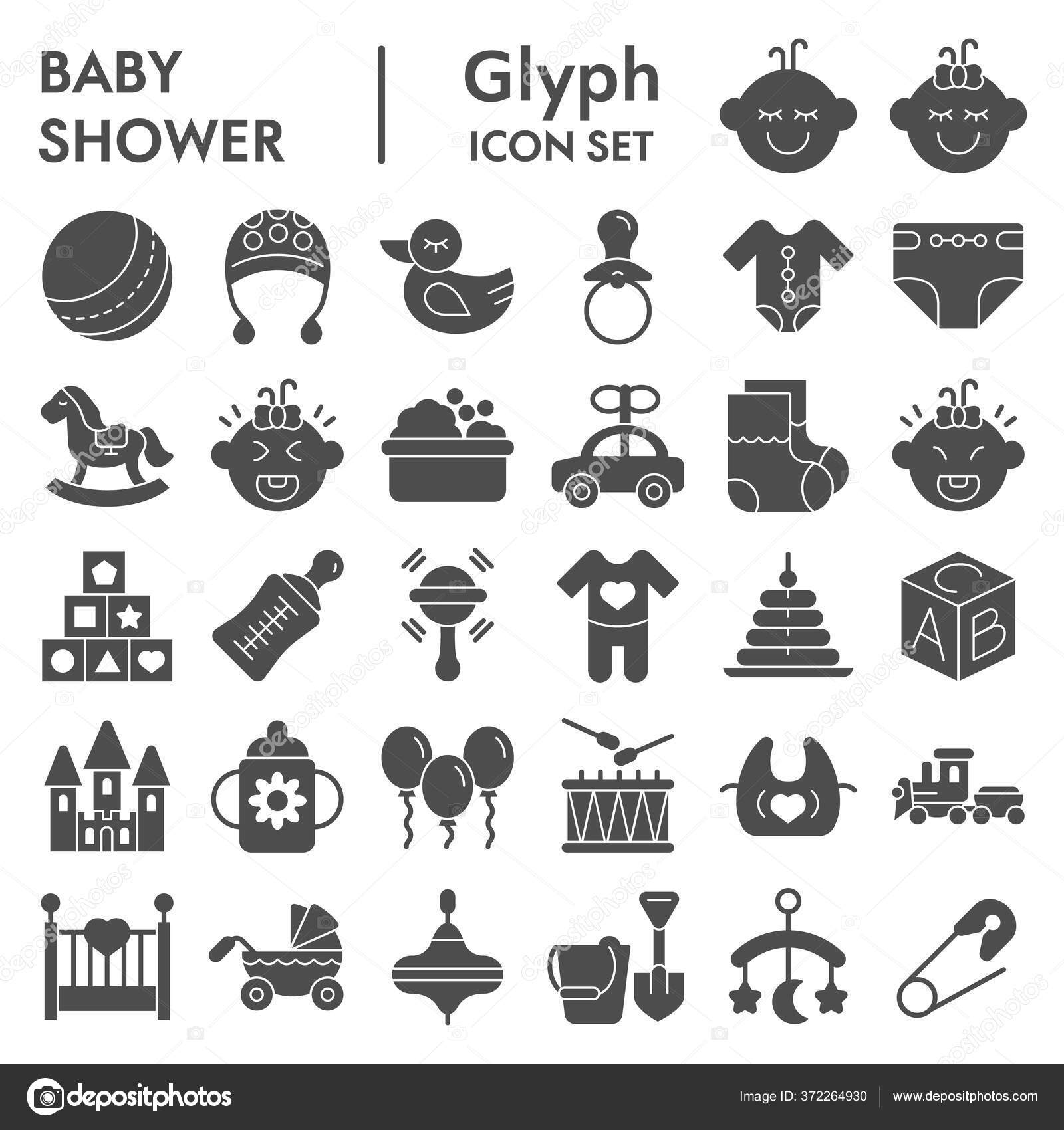 Conjunto de iconos de glifo bebé, colección de símbolos infantiles ...