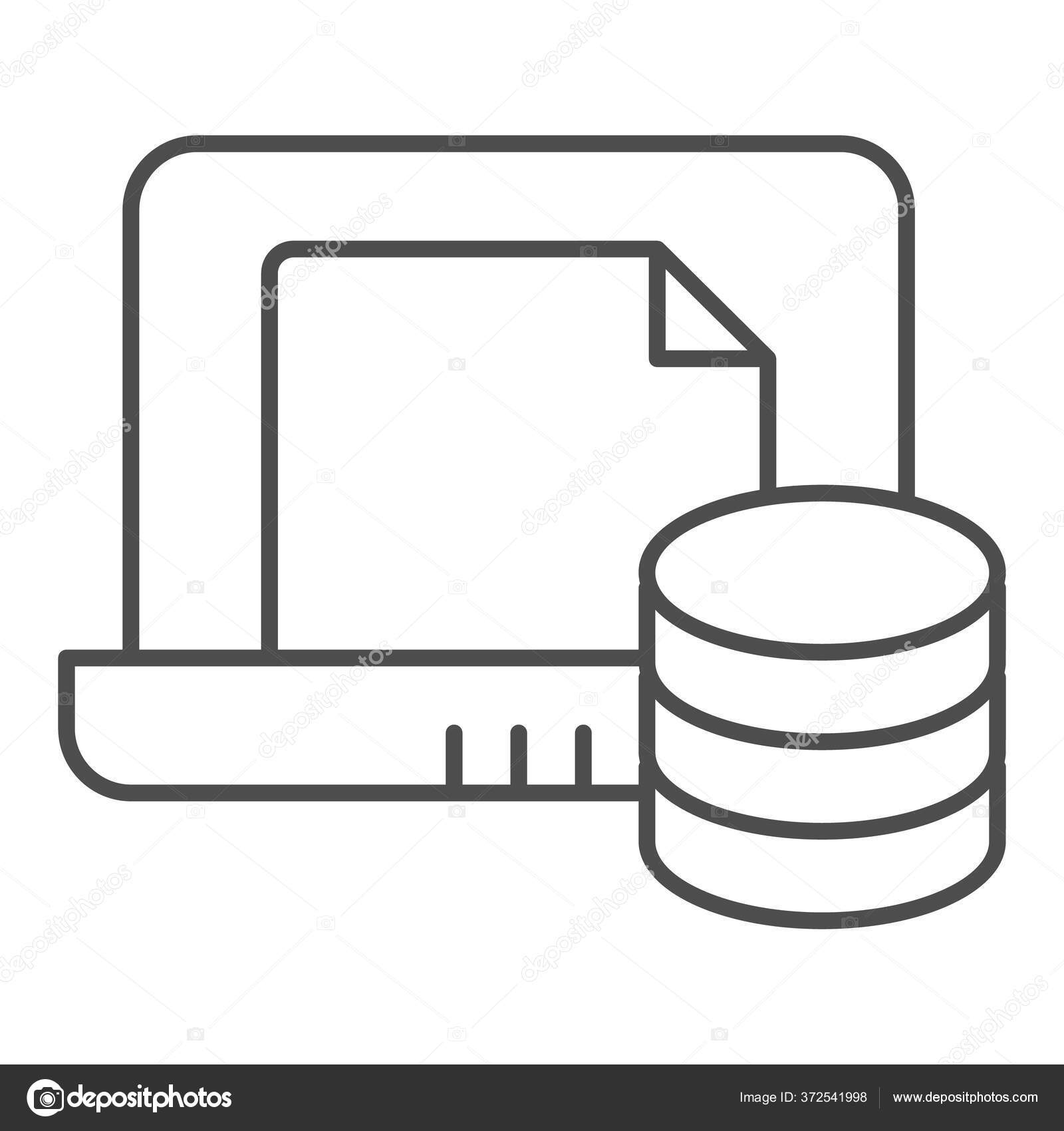 File storage on laptop thin line icon. Paper archive on notebook vector ...