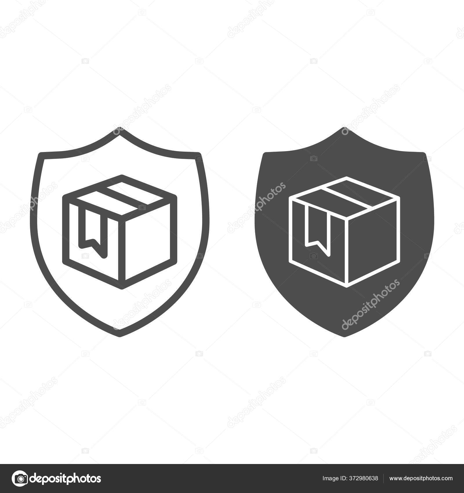 Box with security shield line and solid icon, delivery and logistics ...