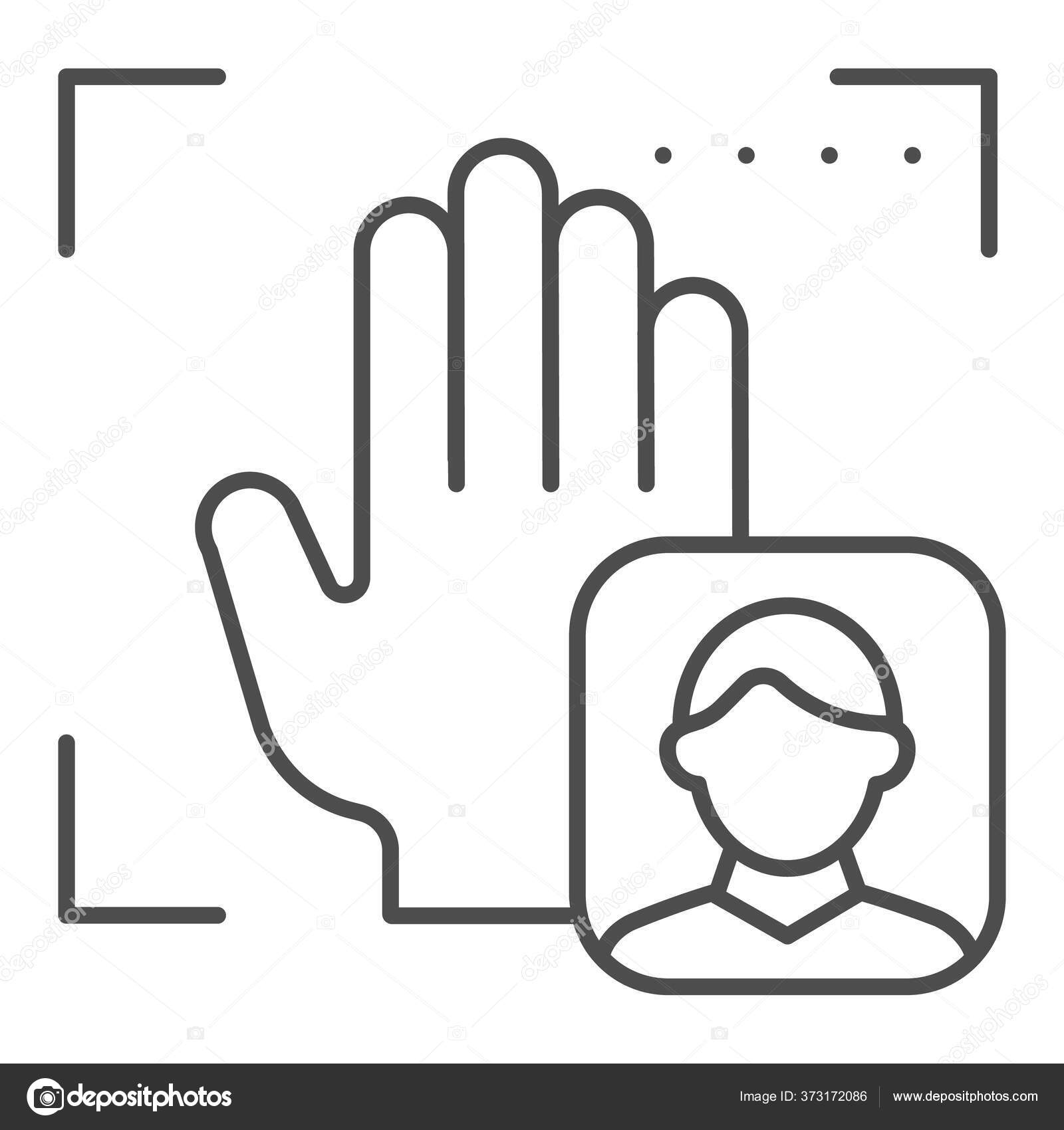 Palm user recognition thin line icon. Focus with hand print vector ...