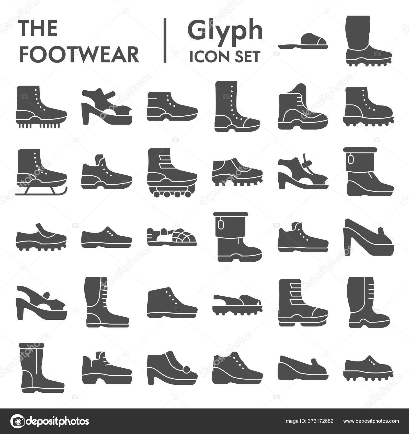 Footwear glyph icon set, boots symbols collection, vector sketches ...