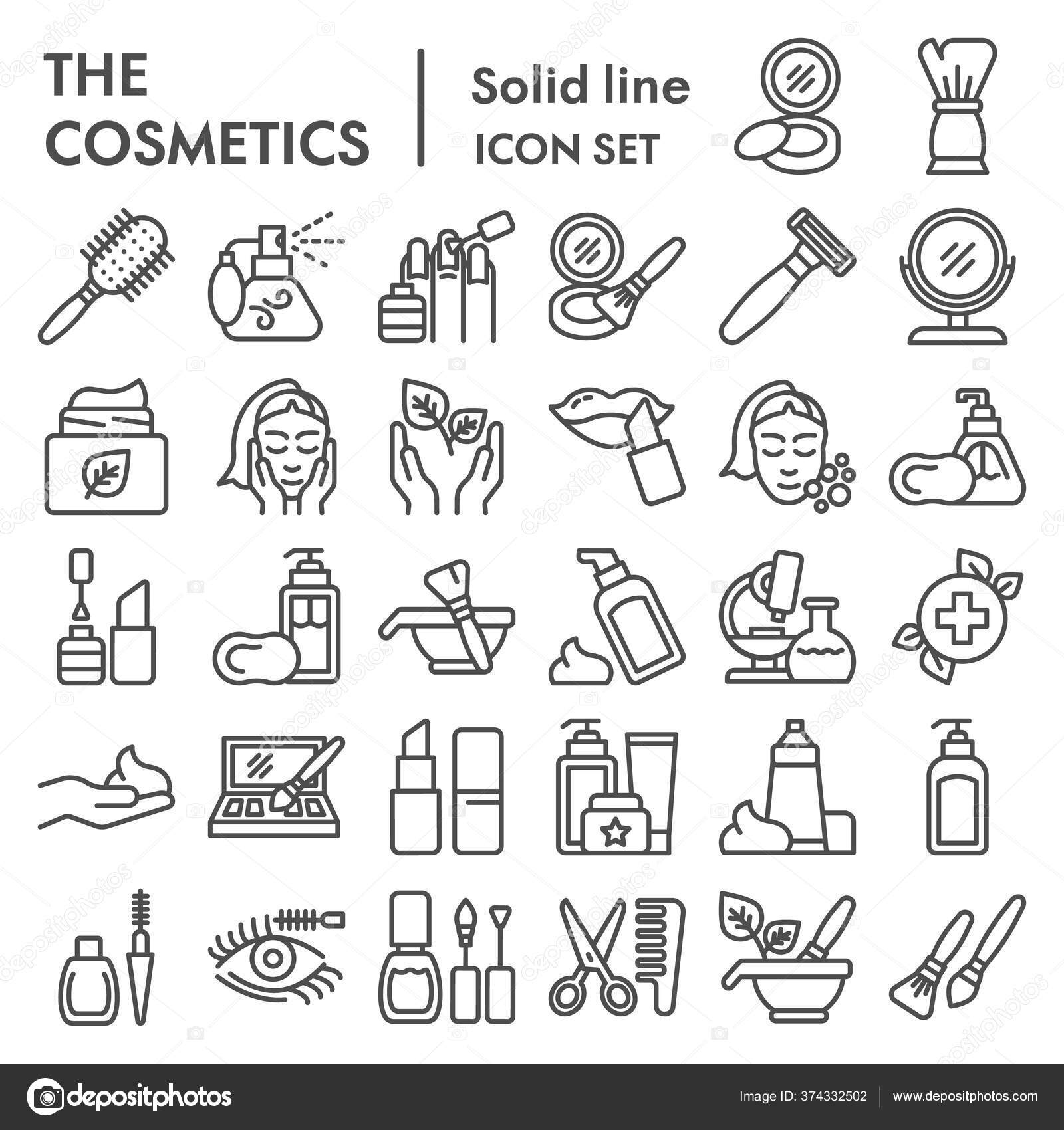 Cosmetics line icon set, makeup symbols collection, vector sketches ...