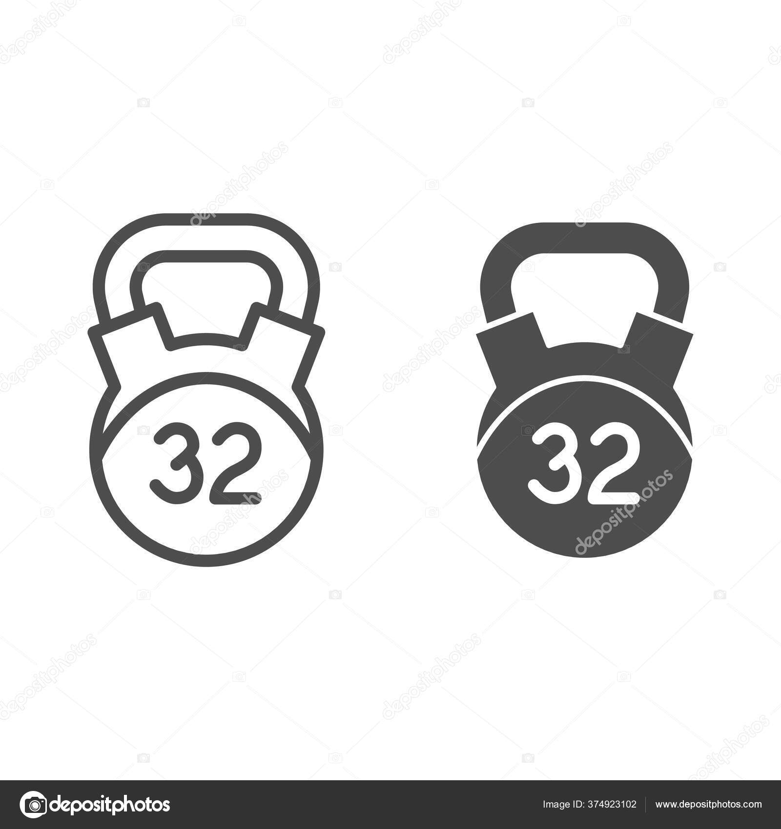 32 kg weight line and glyph icon. Kettlebell vector illustration ...