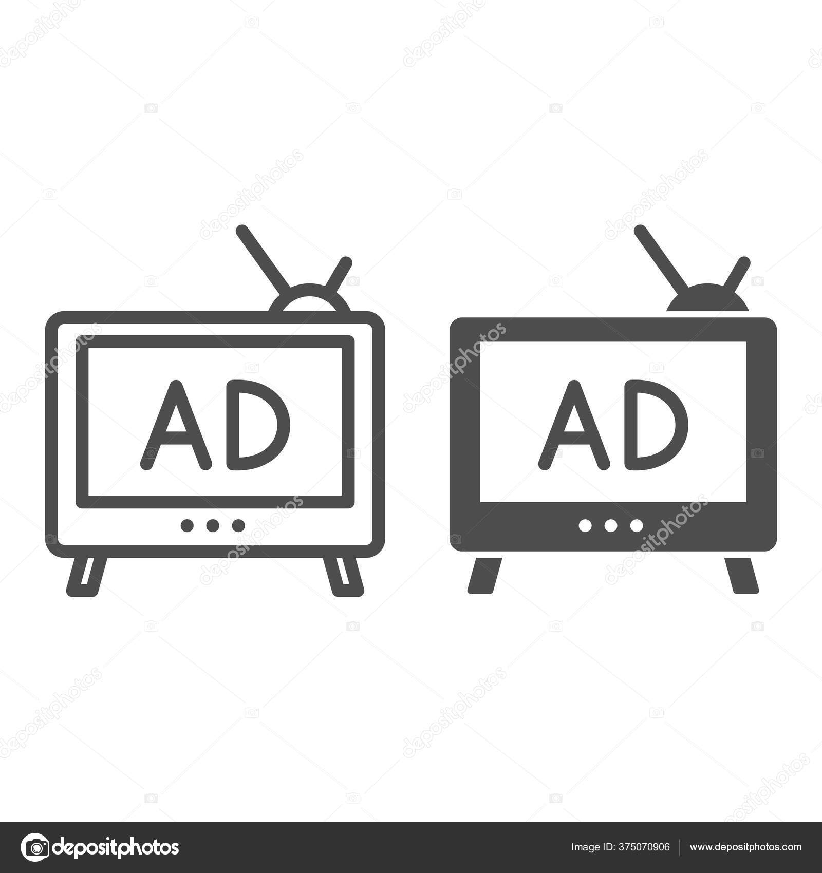 TV Ads line and solid icon. Television media advertisement symbol ...